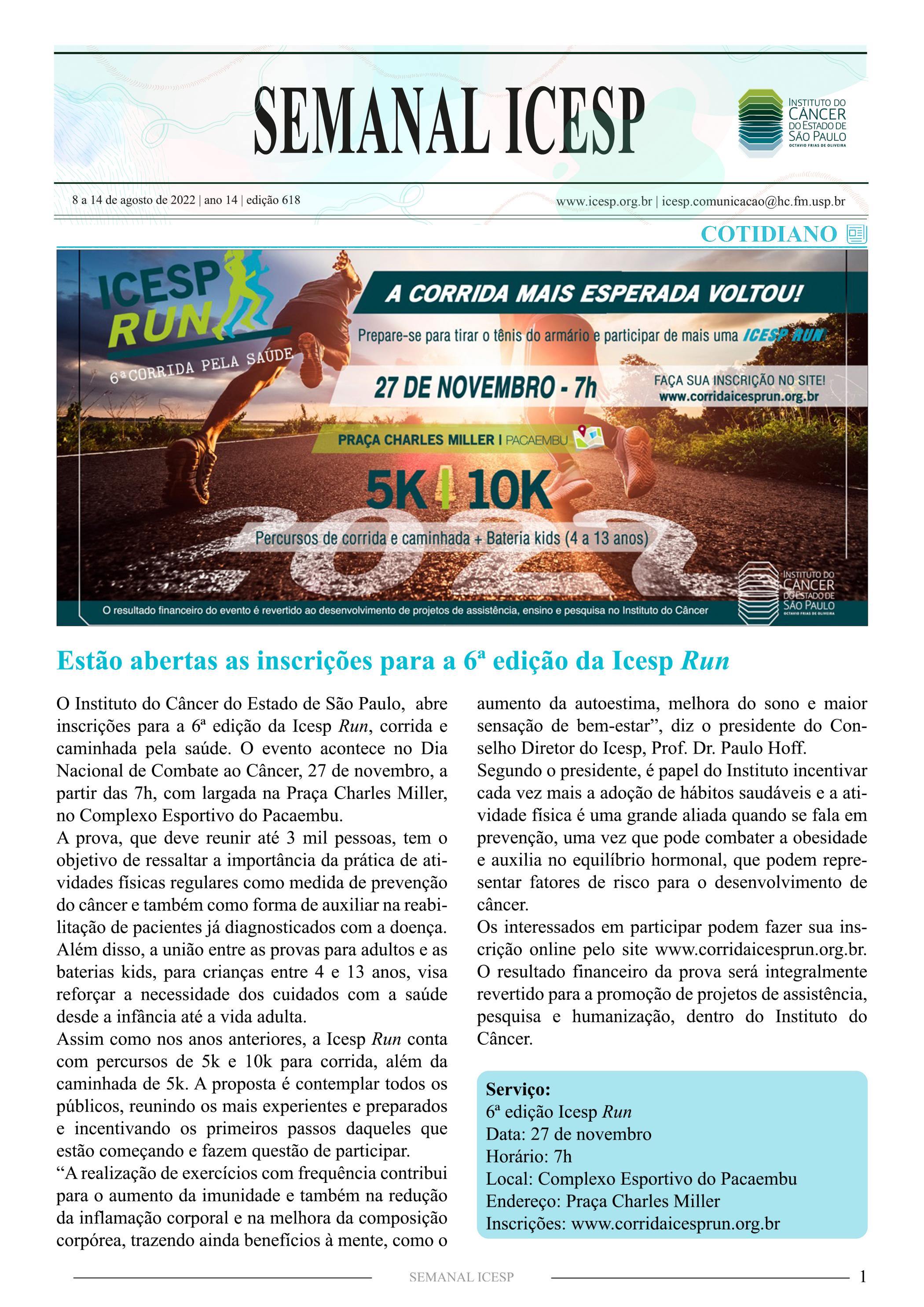 Semanal Icesp (8 de agosto) by Instituto do Câncer - Issuu