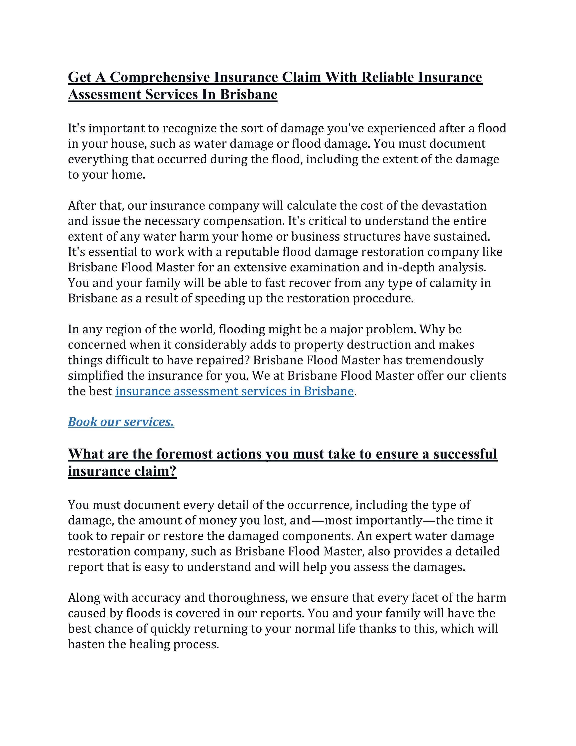 Insurance Assessment In brisbane by brisbane flood master - Issuu