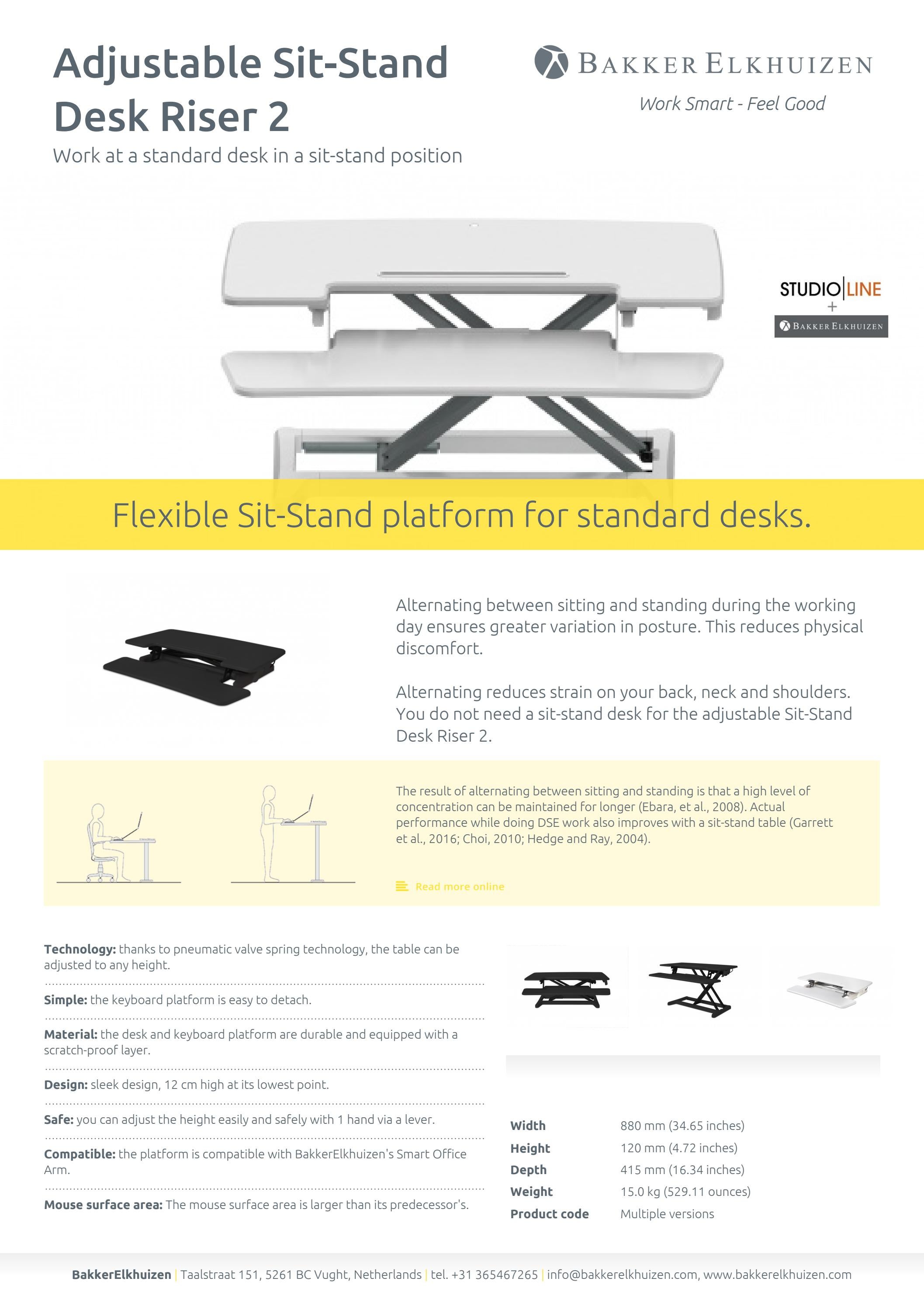 100 Sit Stand Desk Riser 2 by StudioLine Workplace Environments - Issuu