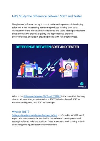 Let s Know The Difference Between SDET And Tester By 