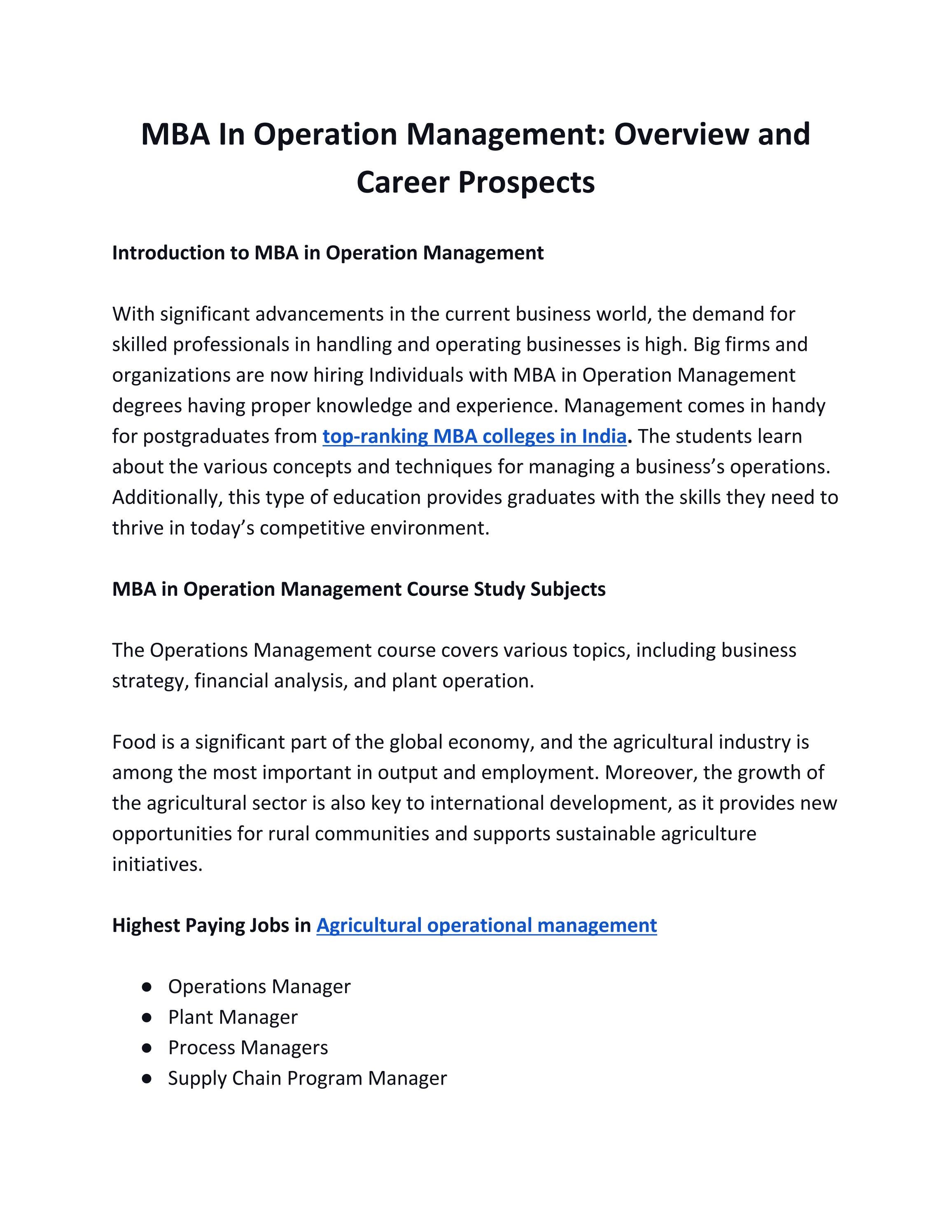 MBA In Operation Management - Overview and Career Prospects by SIOM ...