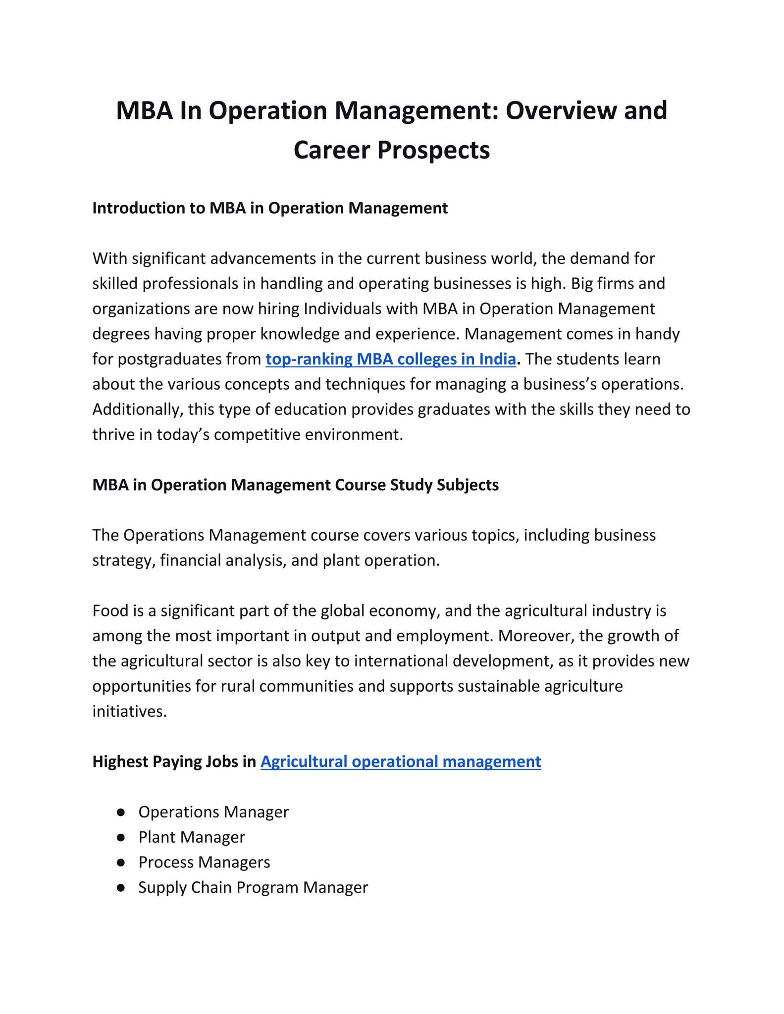 MBA In Operation Management - Overview and Career Prospects by SIOM ...