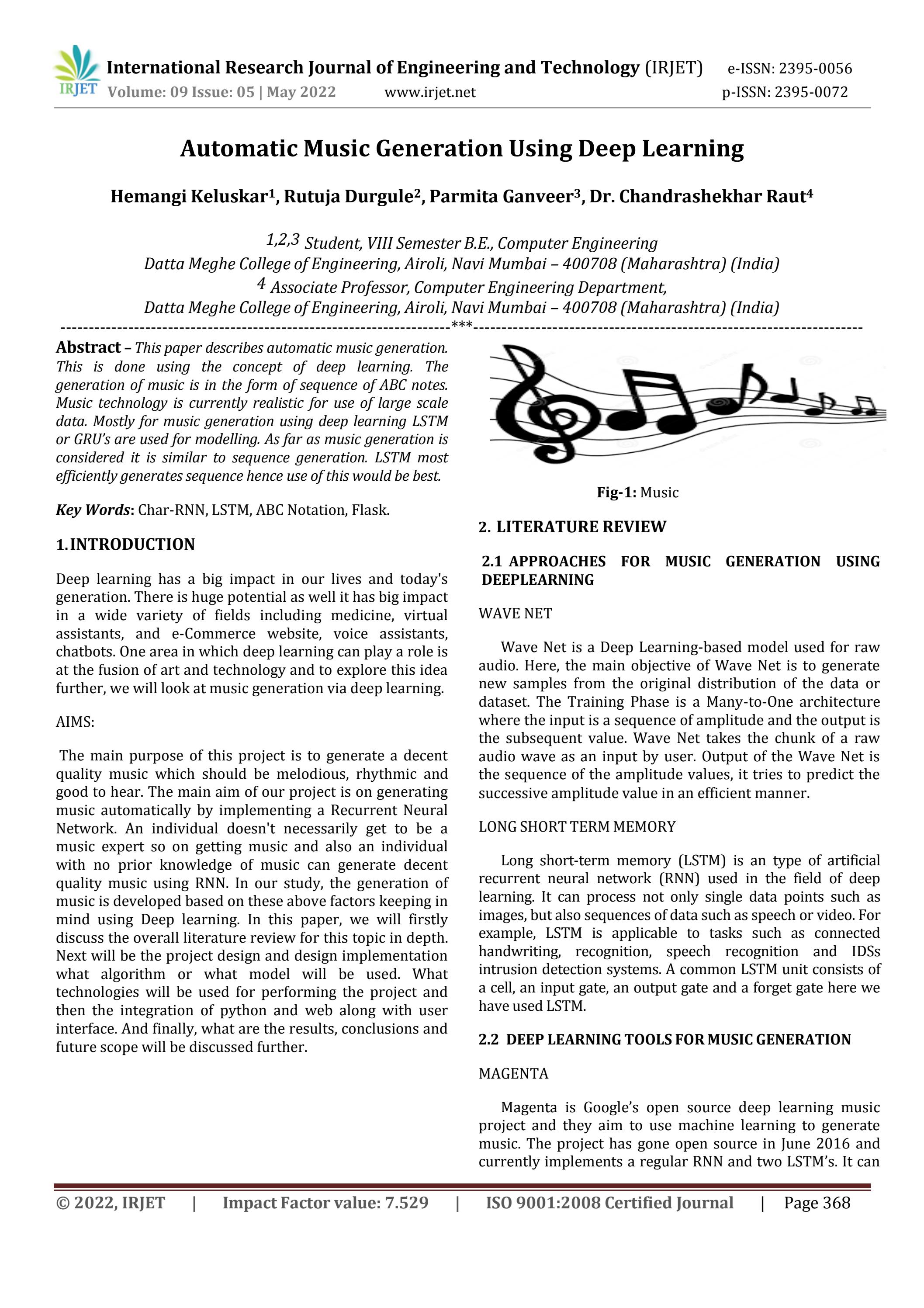 Automatic Music Generation Using Deep Learning by IRJET Journal - Issuu