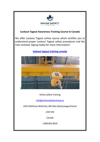Lockout Tagout Awareness Training Course In Canada By Online Safety 