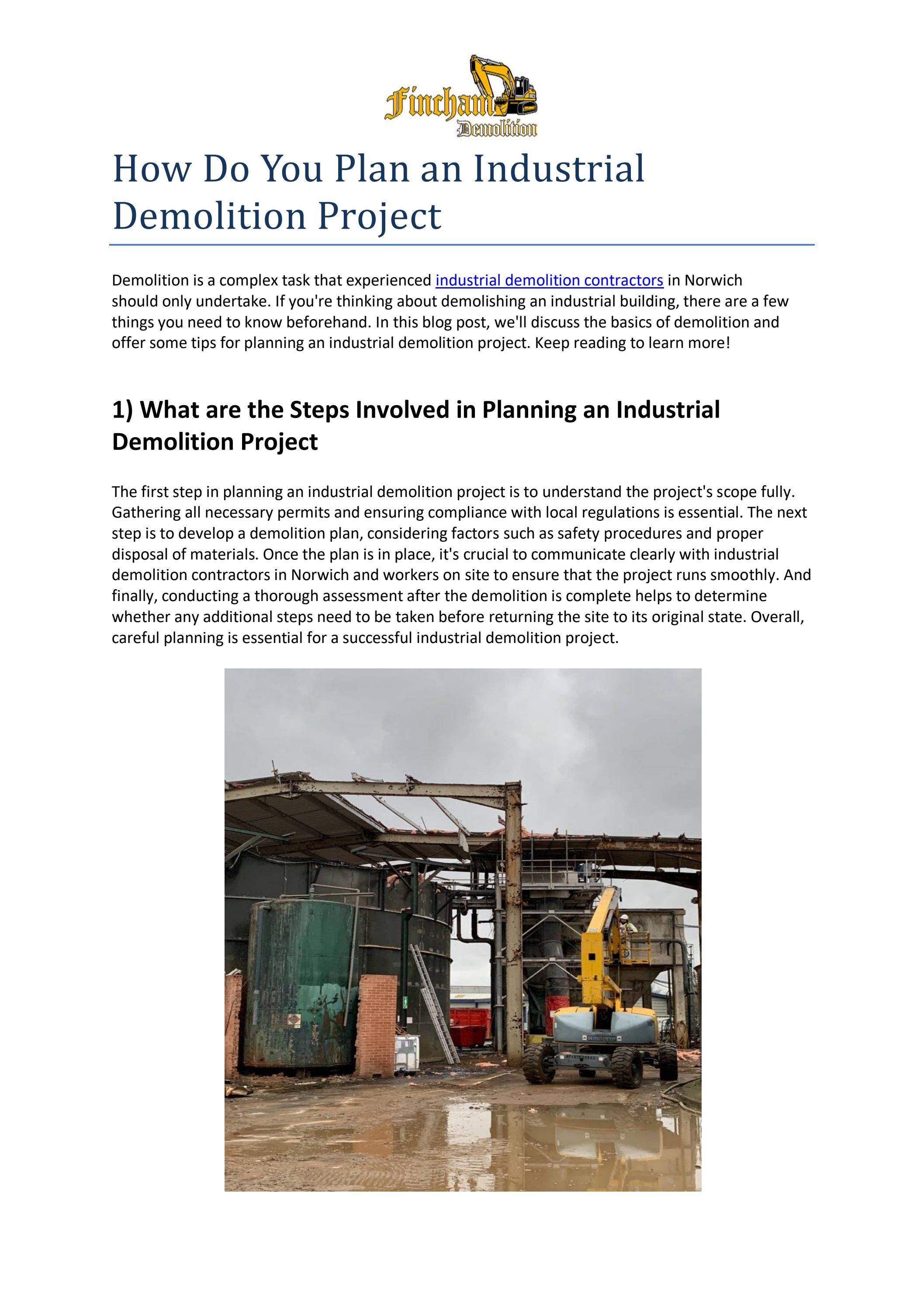 How Do You Plan an Industrial Demolition Project by Fincham Demolition ...