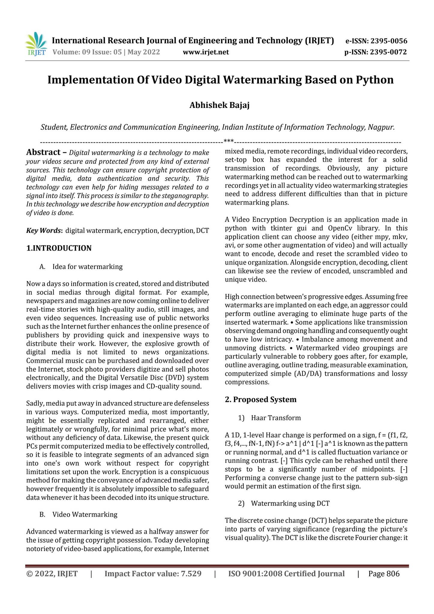 Implementation Of Video Digital Watermarking Based on Python by IRJET ...