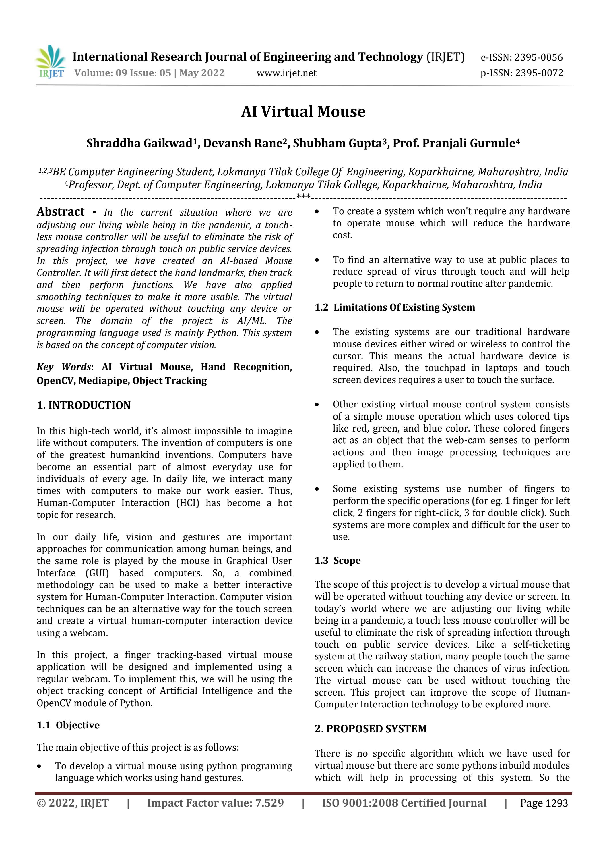 AI Virtual Mouse by IRJET Journal - Issuu