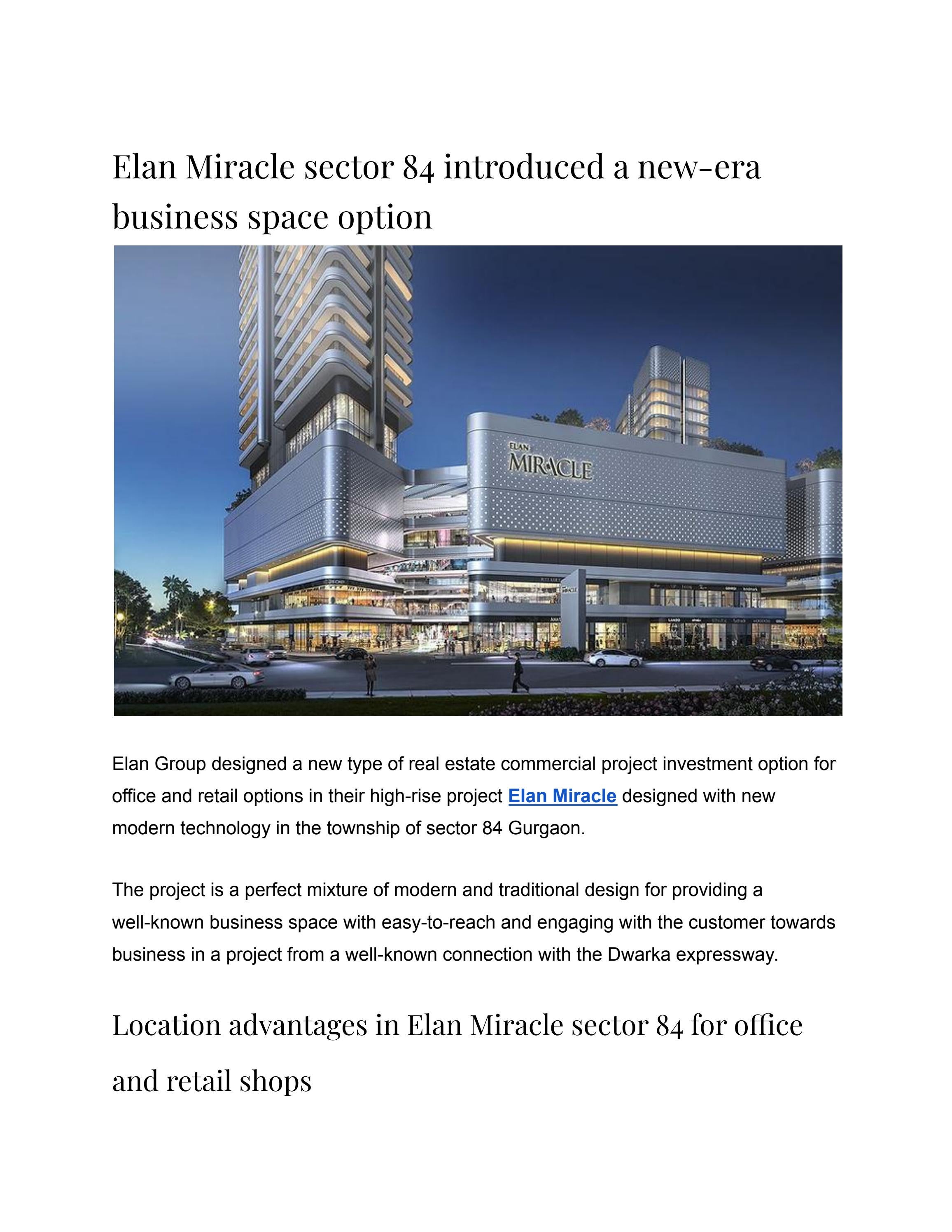 Elan Miracle sector 84 best Commercial investment option by Emaar 89 - Issuu