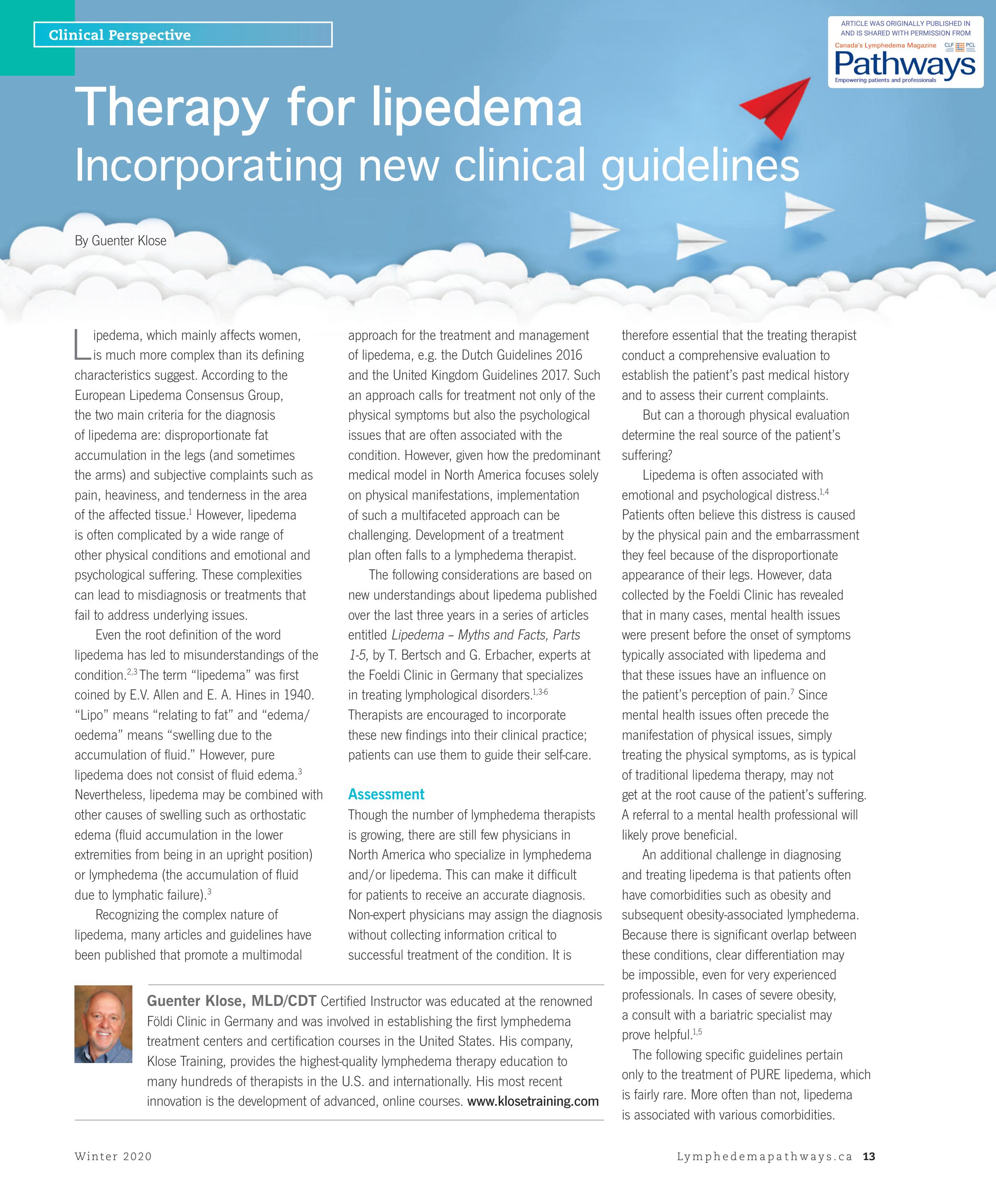 Therapy for lipedema. Pathways Vol 10, No 1. Winter 2020-21 by Canadian Lymphedema Framework - Issuu