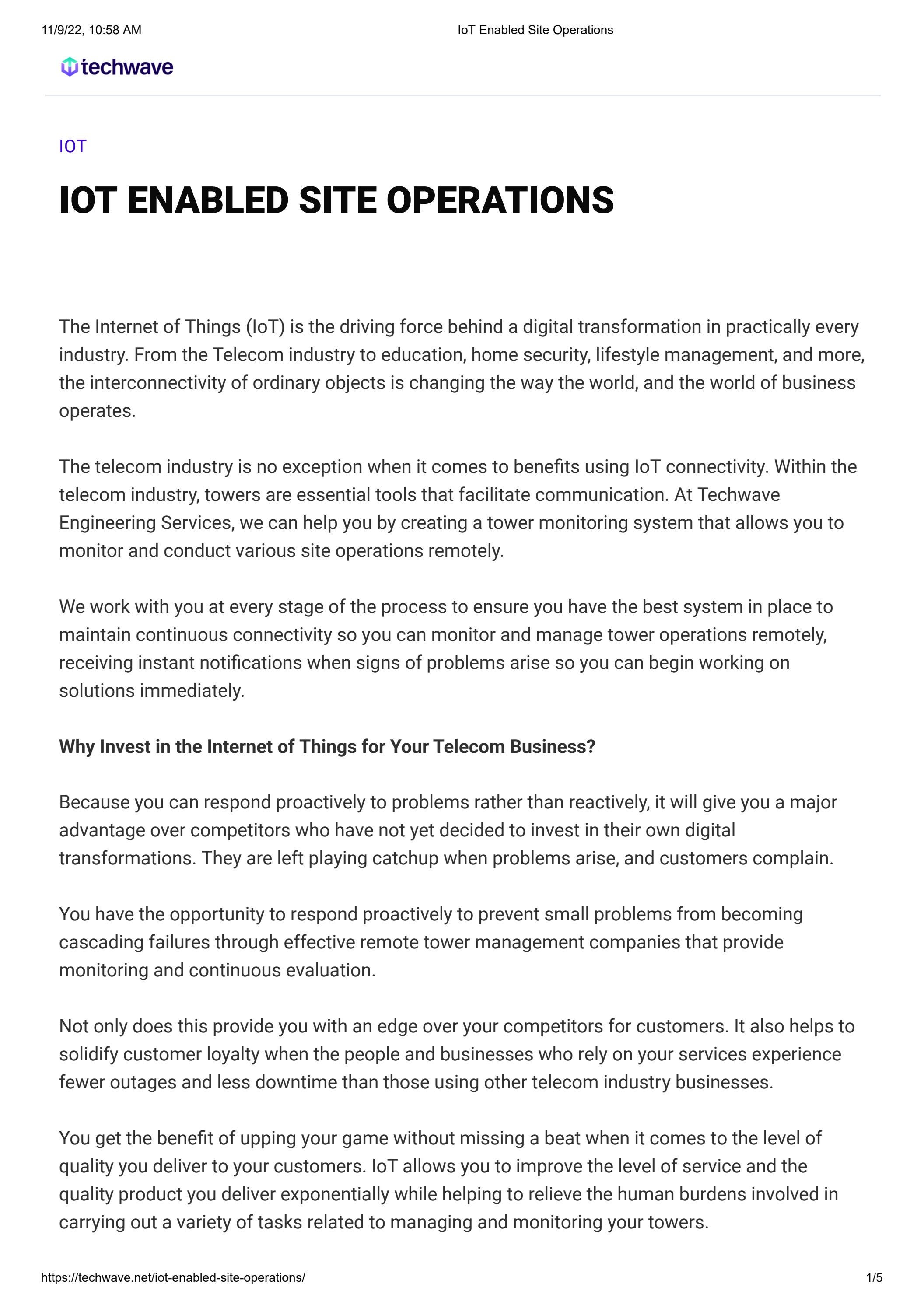 Iot Enabled Site Operations By Techwave It Consulting Services Issuu