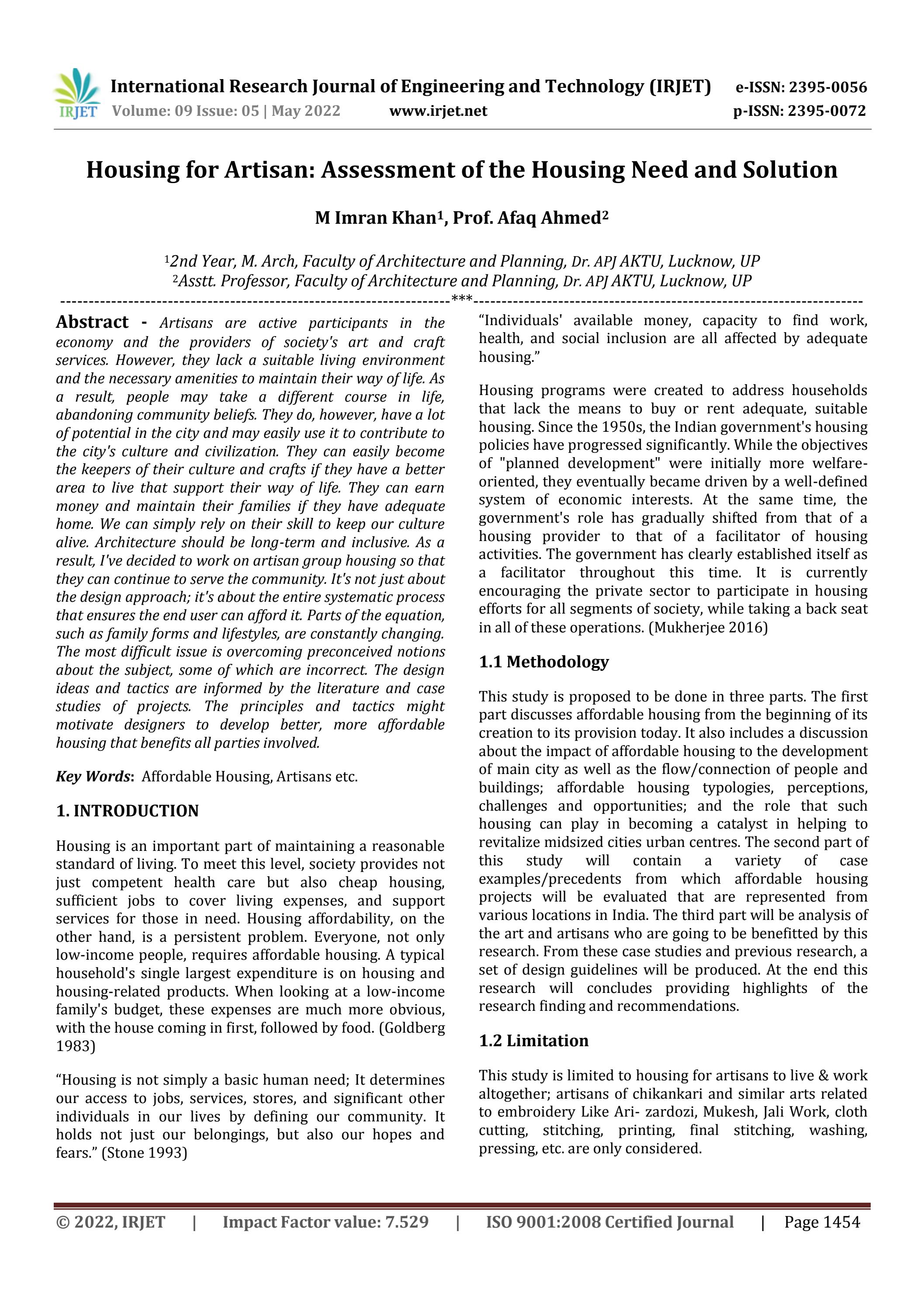 Housing for Artisan: Assessment of the Housing Need and Solution by IRJET Journal - Issuu