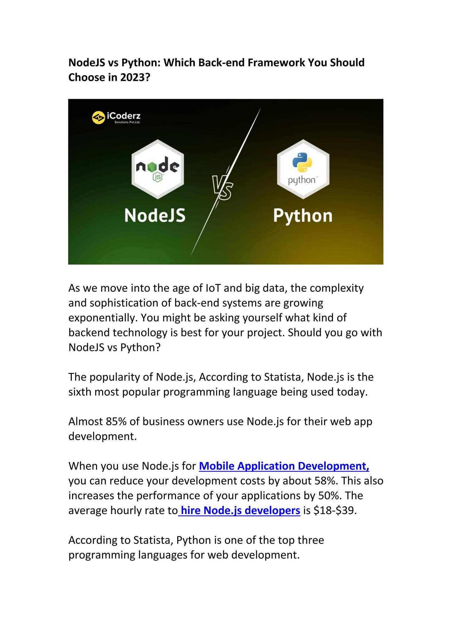 NodeJS vs Python: Which Back-end Framework You Should Choose in 2023? by iCoderz Solutions - Issuu