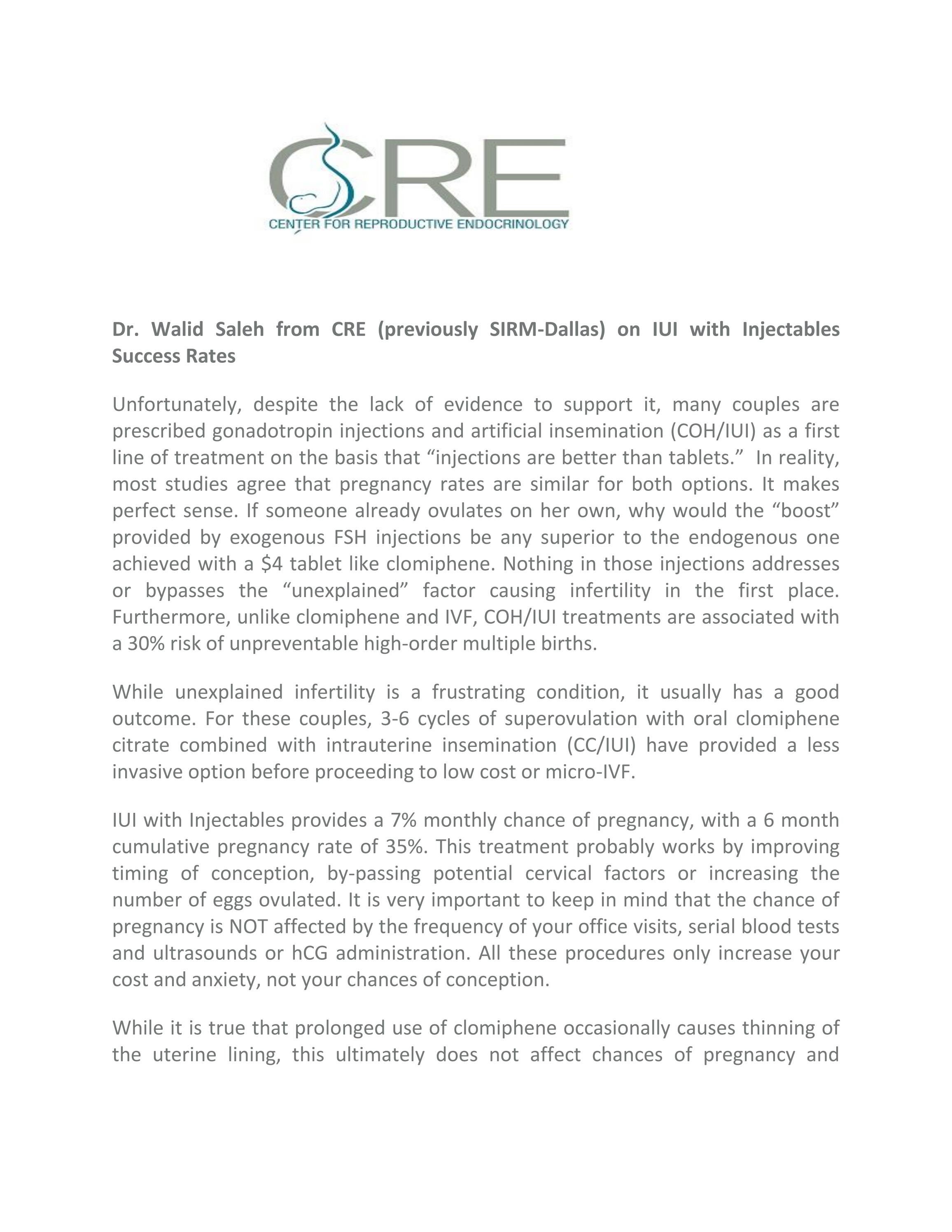 Dr Walid Saleh From Cre Previously Sirm Dallas On Iui With
