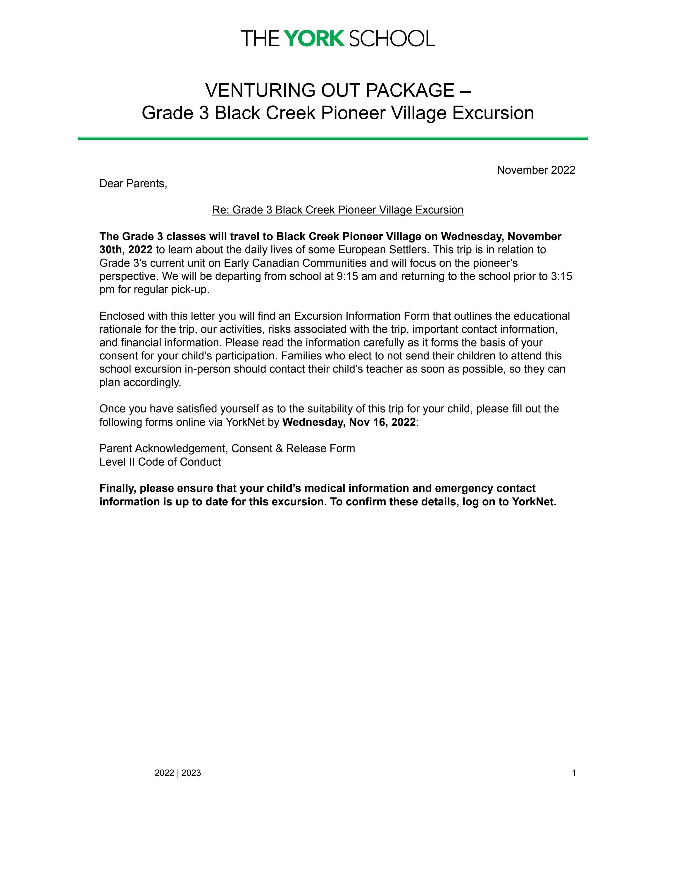 Grade 3 Black Creek Pioneer Village Excursion by The York School - Issuu