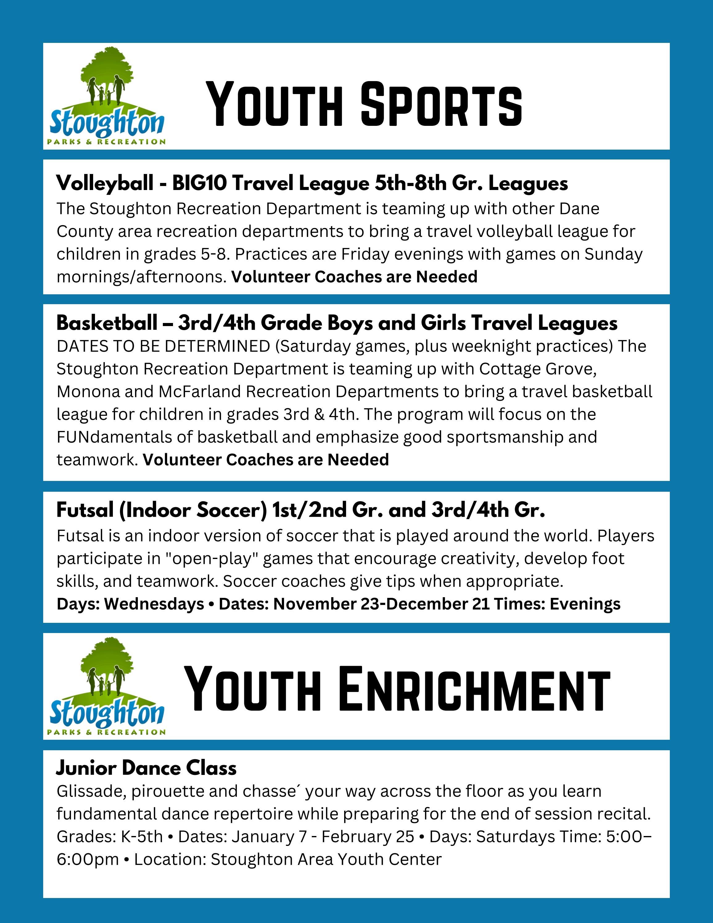 Fall/Winter 2022 Youth Recreation Programs by City of Stoughton - Issuu