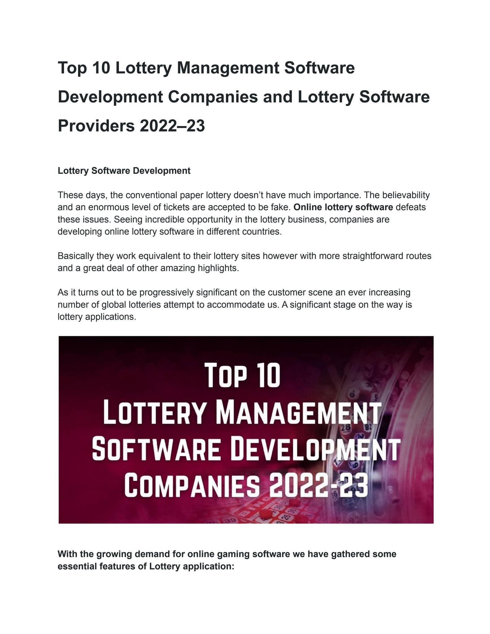 Top 10 Lottery Management Software Development Companies by Ariel Bick ...