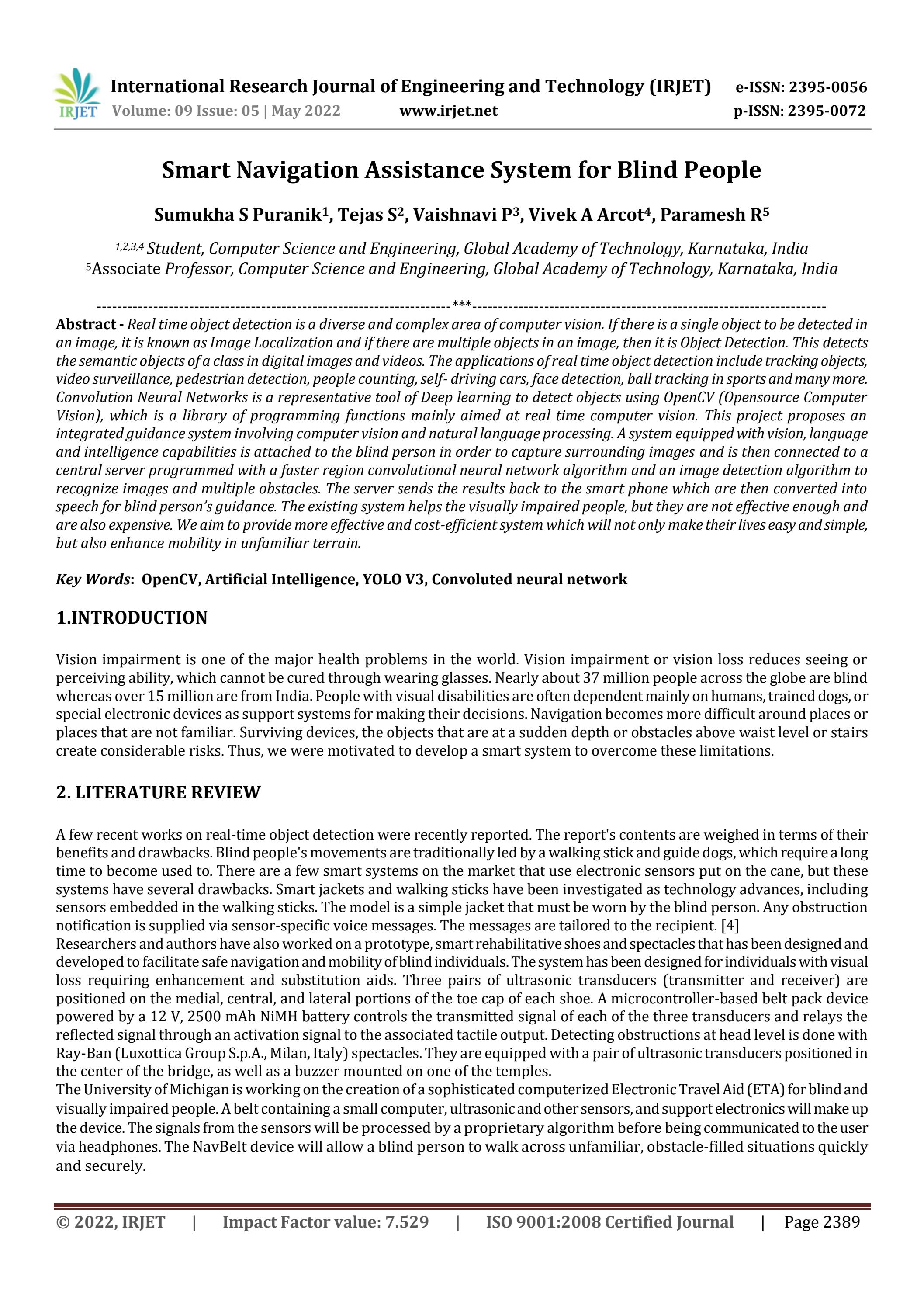 Smart Navigation Assistance System for Blind People by IRJET Journal ...