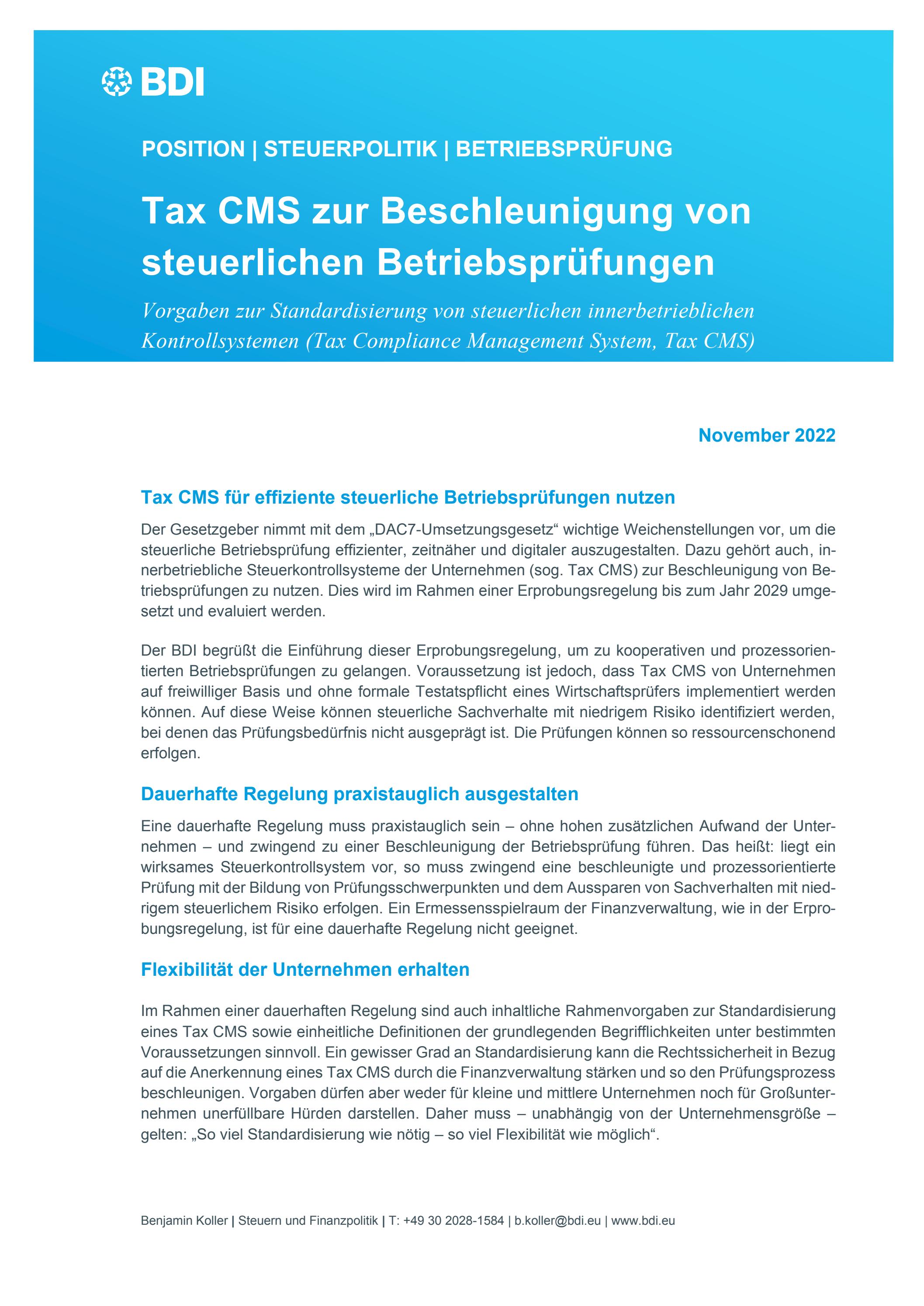 Tax CMS zur Beschleunigung von steuerlichen Betriebsprüfungen by ...