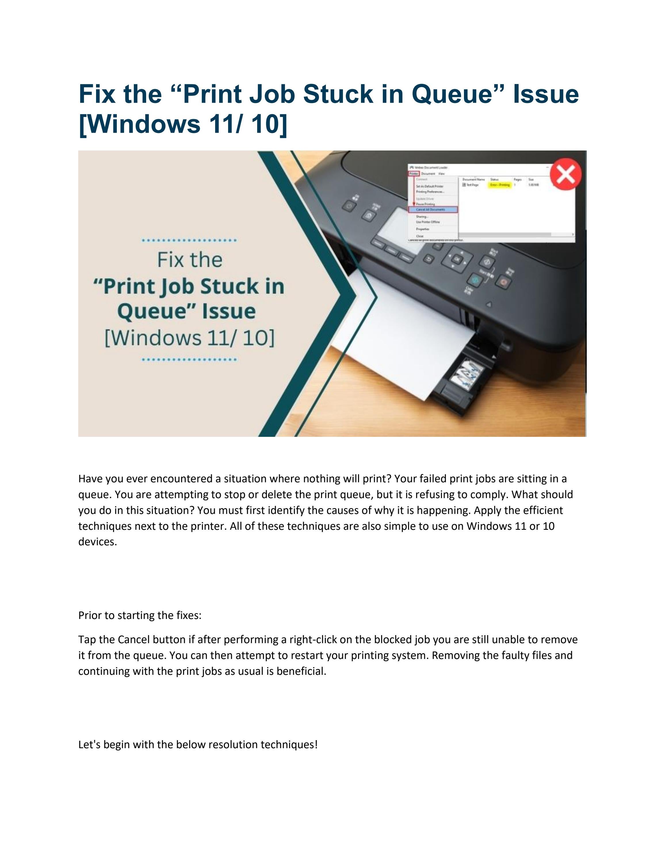 Fix The Print Job Stuck In Queue Issue Windows 11 10 By 
