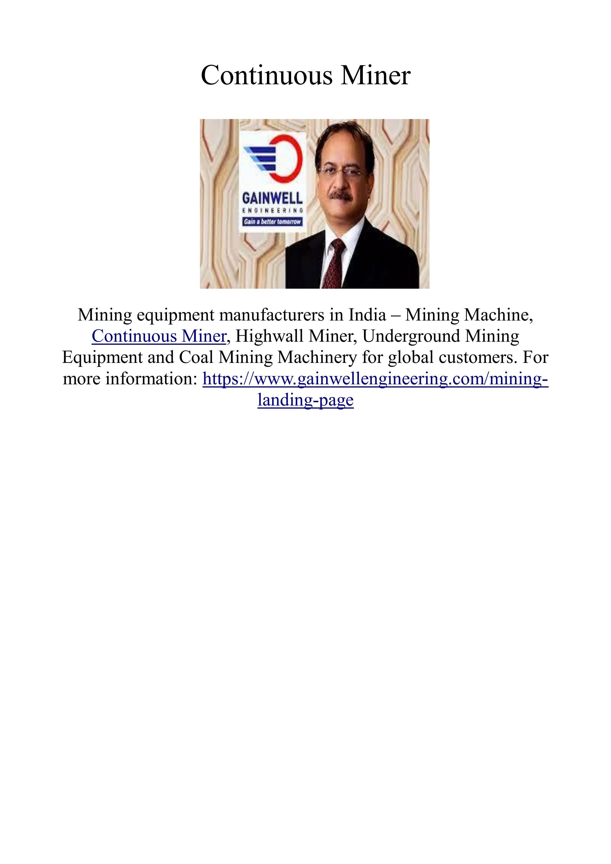 Continuous Miner by Gainwell Engineering - Issuu