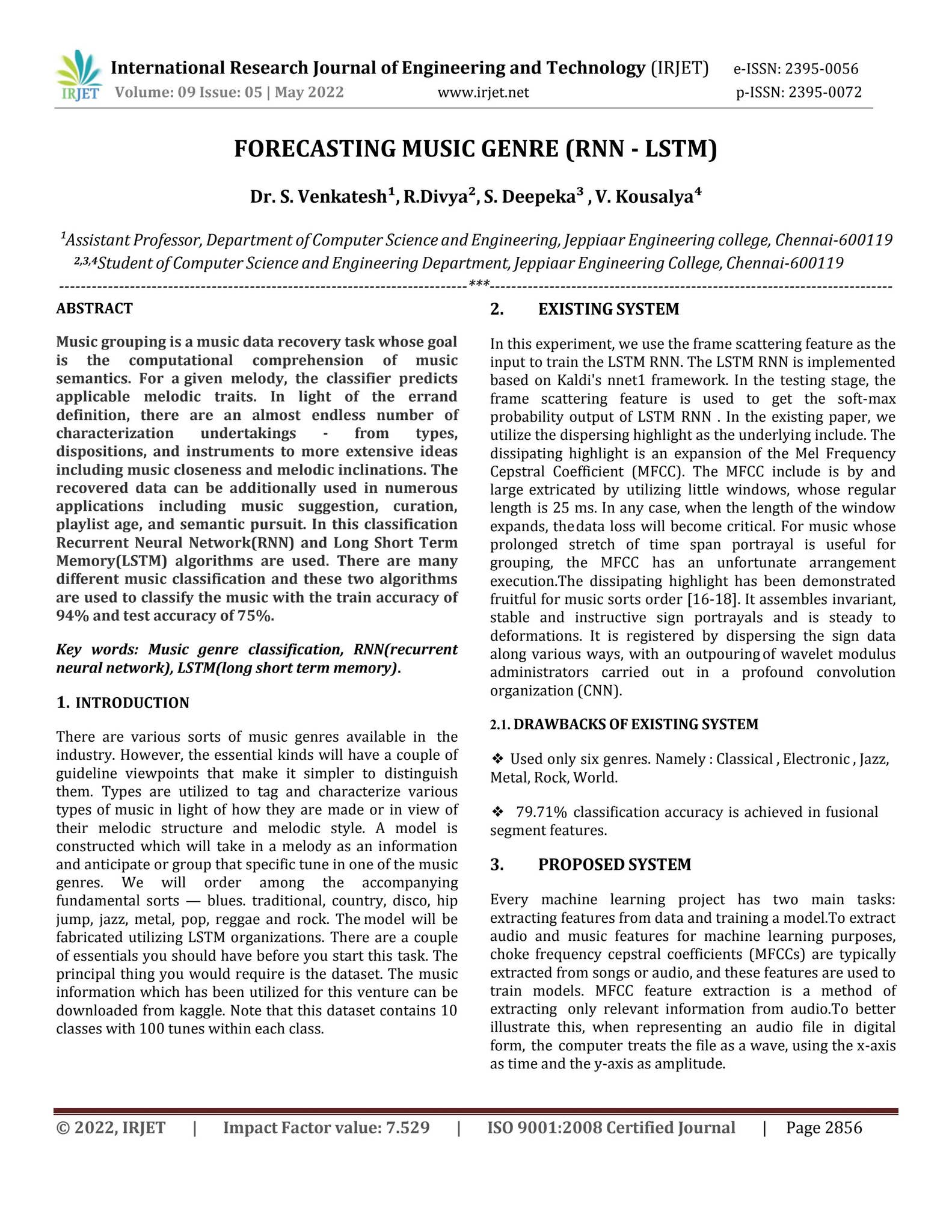 FORECASTING MUSIC GENRE (RNN - LSTM) by IRJET Journal - Issuu