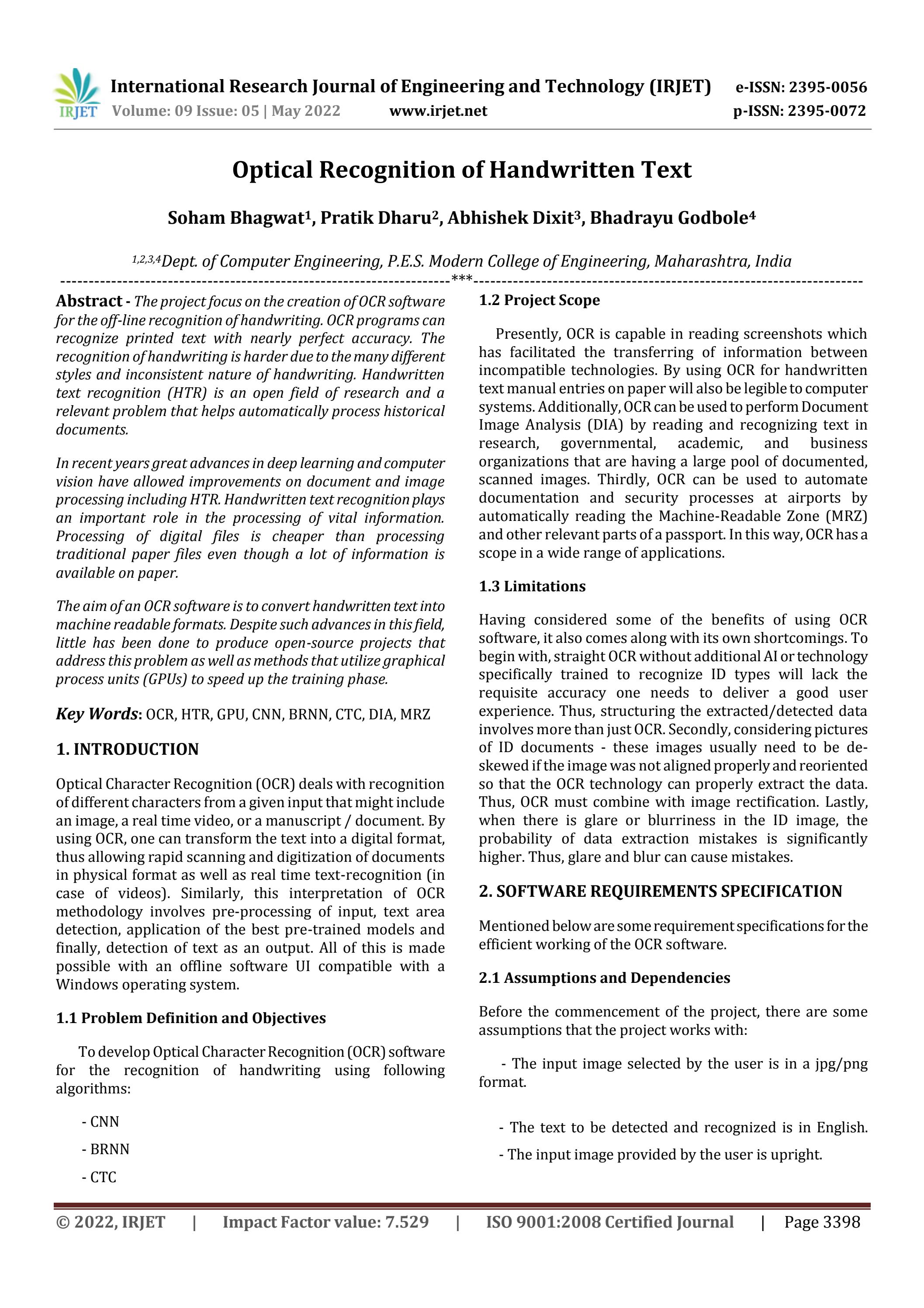 Optical Recognition of Handwritten Text by IRJET Journal - Issuu