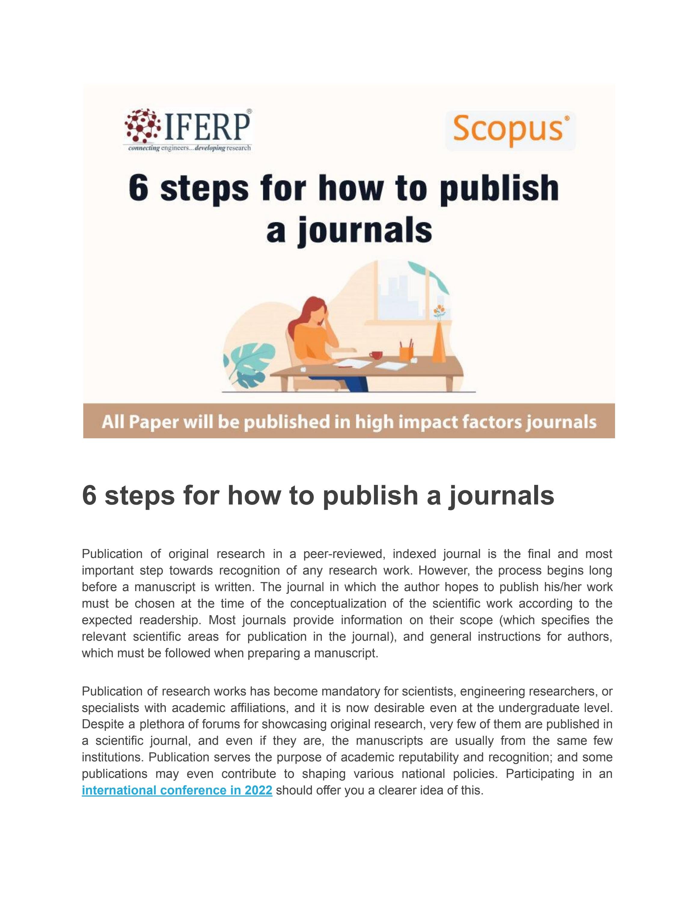 6 steps for how to publish a journals | IFERP by IFERP Conferences - Issuu