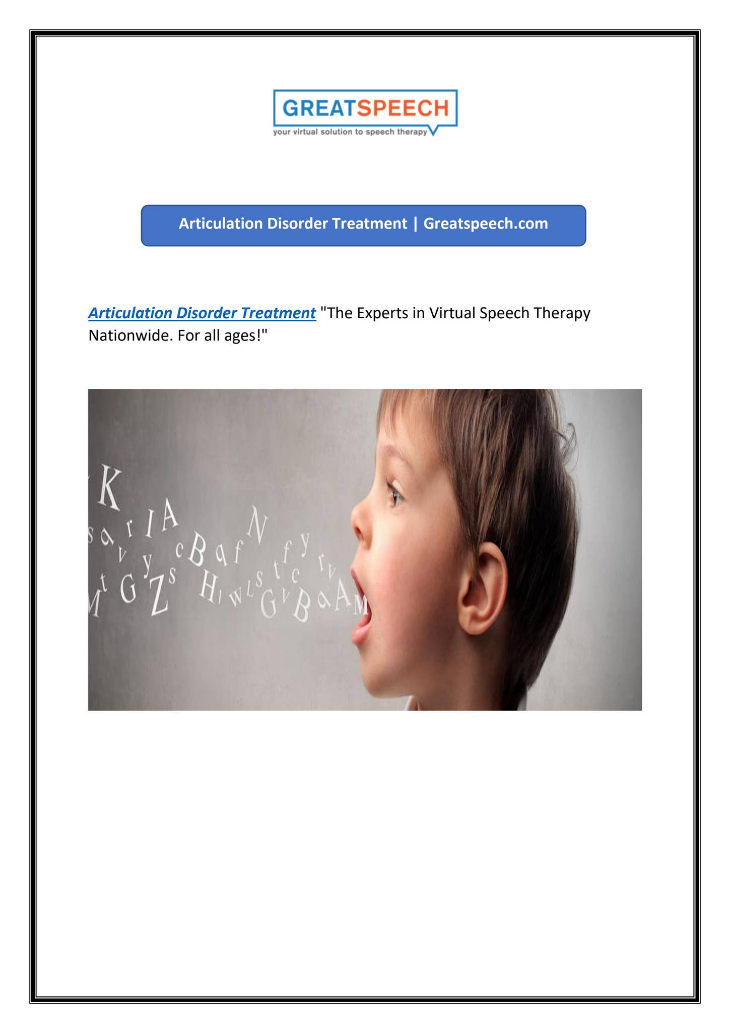 Articulation Disorder Treatment | Greatspeech.com by greatspeech - Issuu