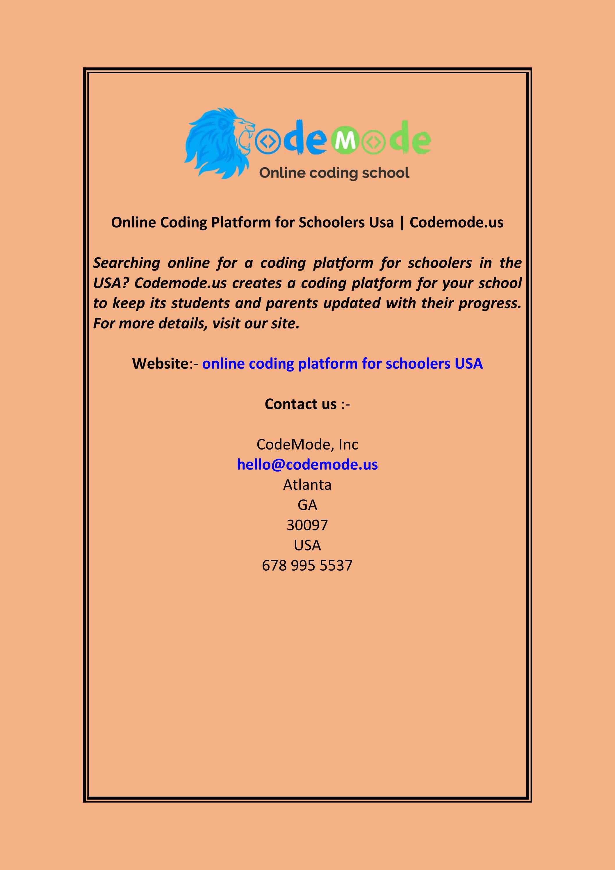 Online Coding Platform For Schoolers Usa By Code Mode Issuu
