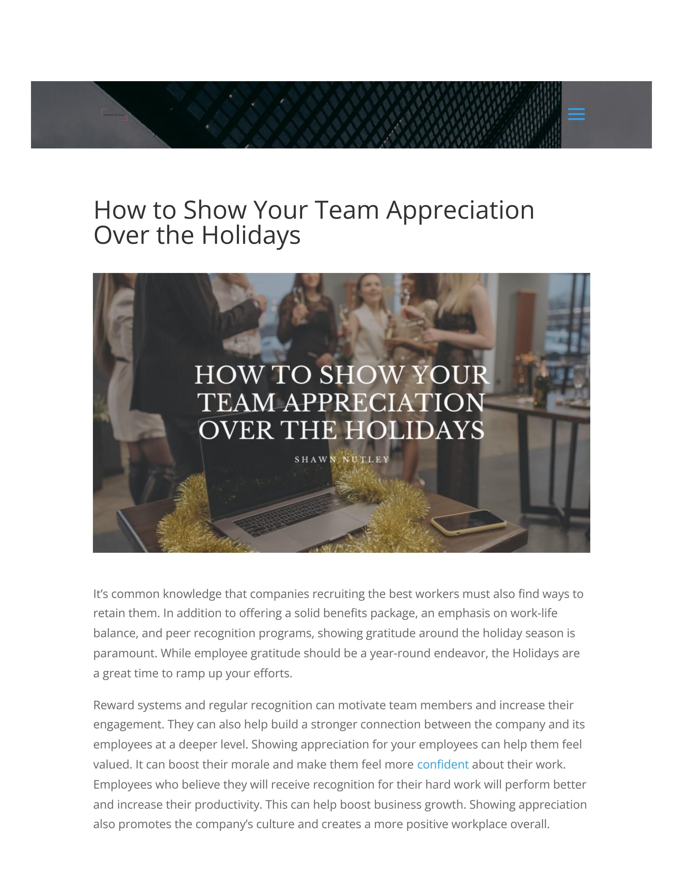 How to Show Your Team Appreciation Over the Holidays by Shawn Nutley ...