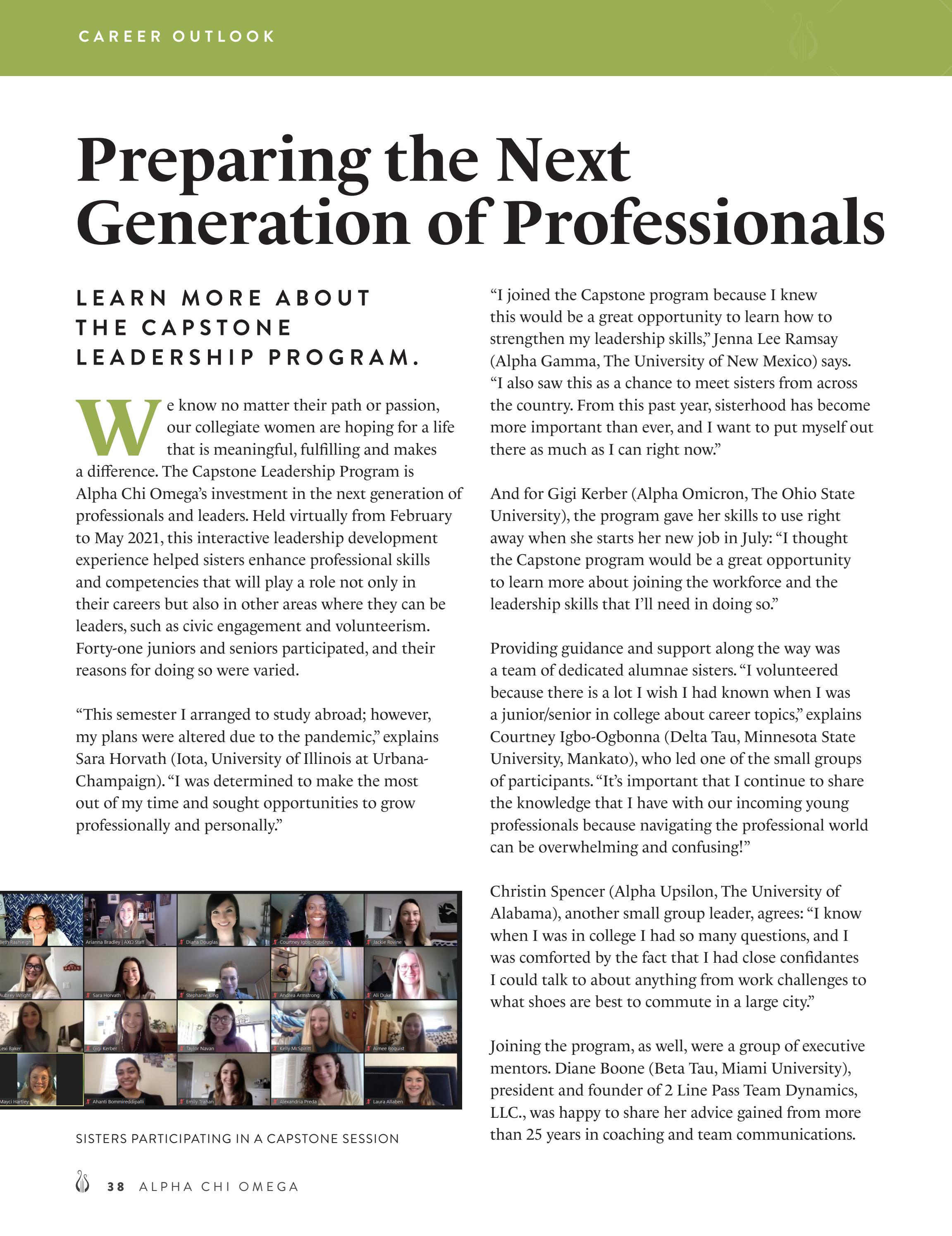 Capstone Leadership Program, Summer 2021 Lyre article by Alpha Chi ...