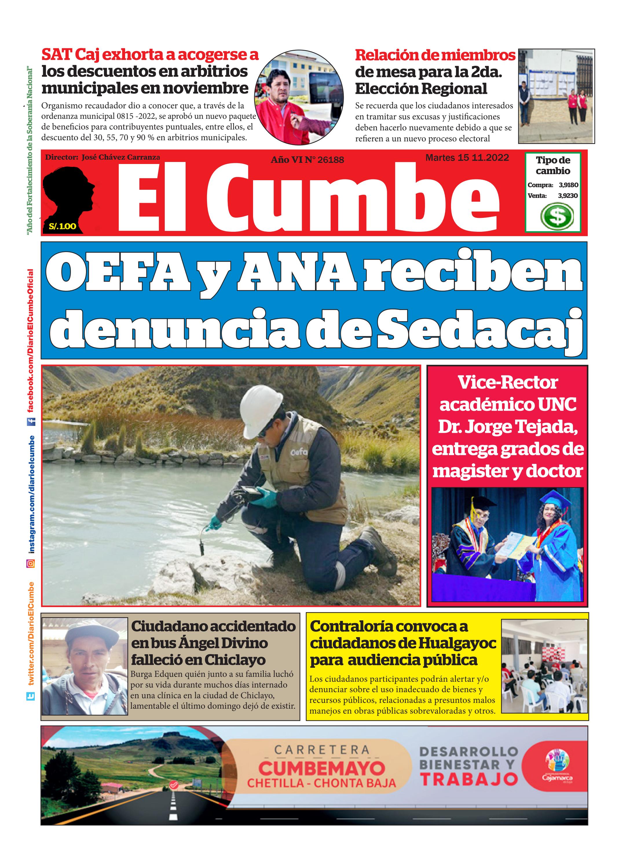Diario EL CUMBE 15 de noviembre del 2022 by diarioelcumbecajamarca - Issuu