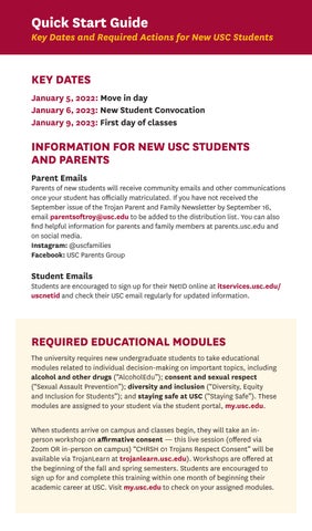 Quick Start Guide: New Students & Families by University of Southern ...