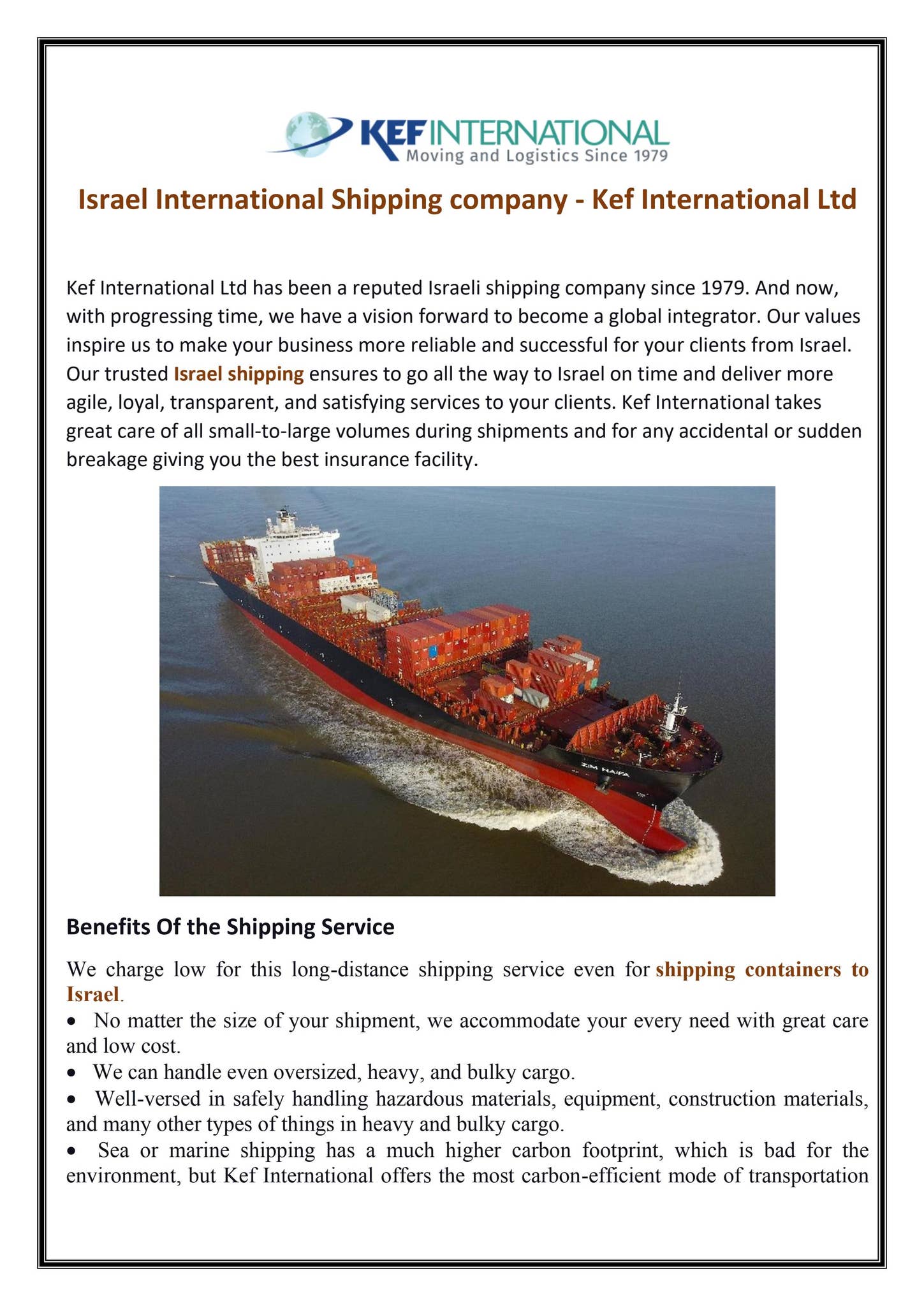 Israel International Shipping company - Kef International Ltd by ...