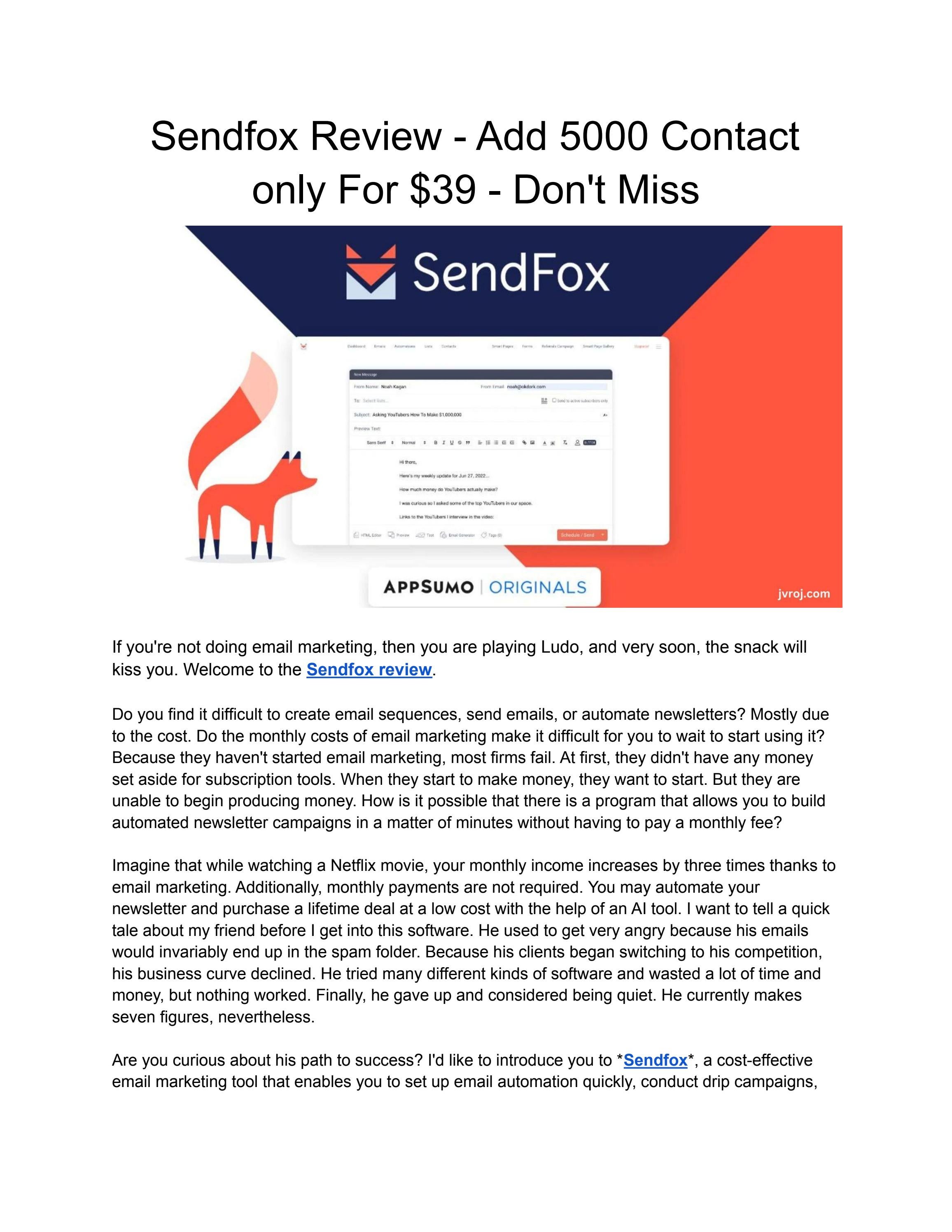 Sendfox Review ⚠️ Don't Miss This Golden Chance - Know More by jvroj ...