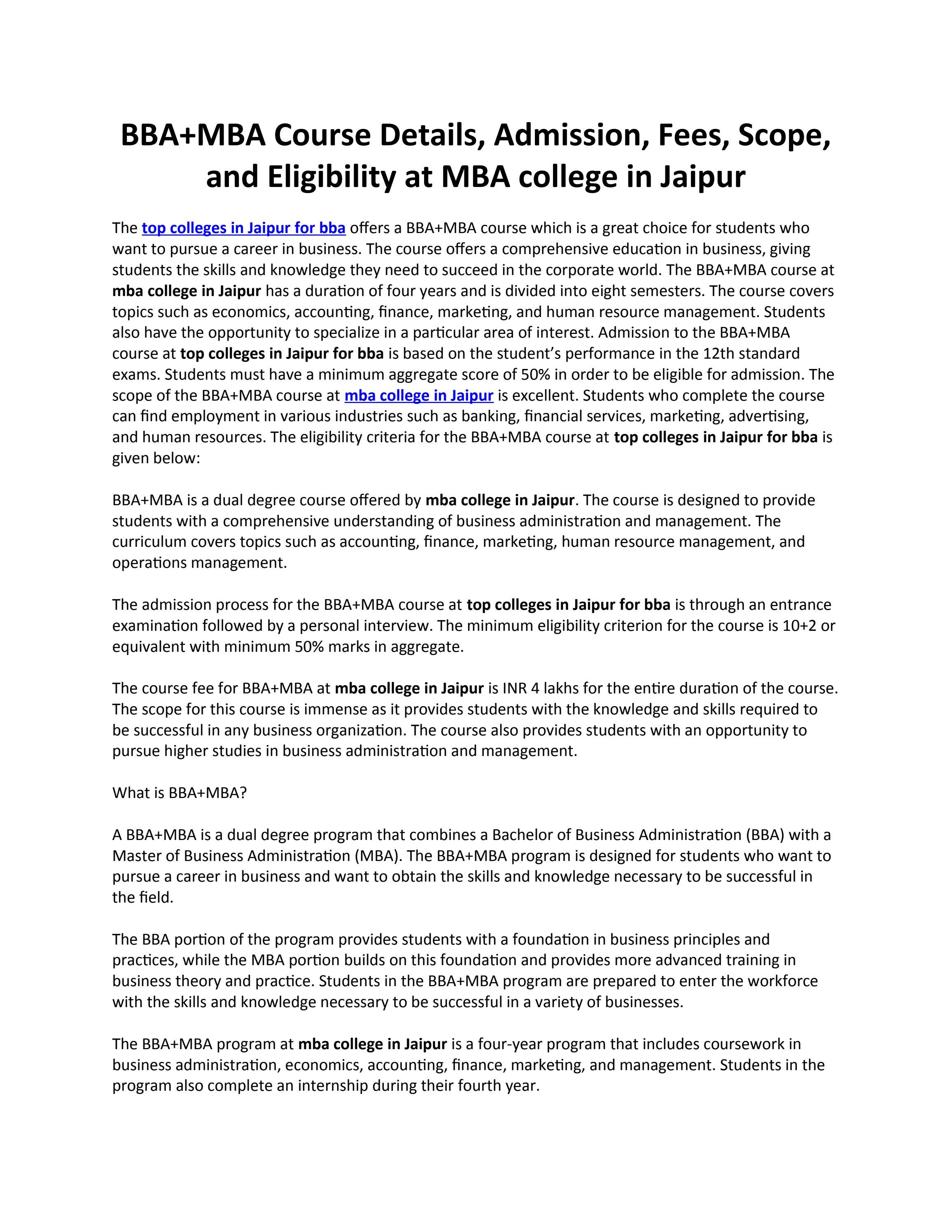 BBA+MBA Course Details, Admission, Fees, Scope, and Eligibility at MBA ...