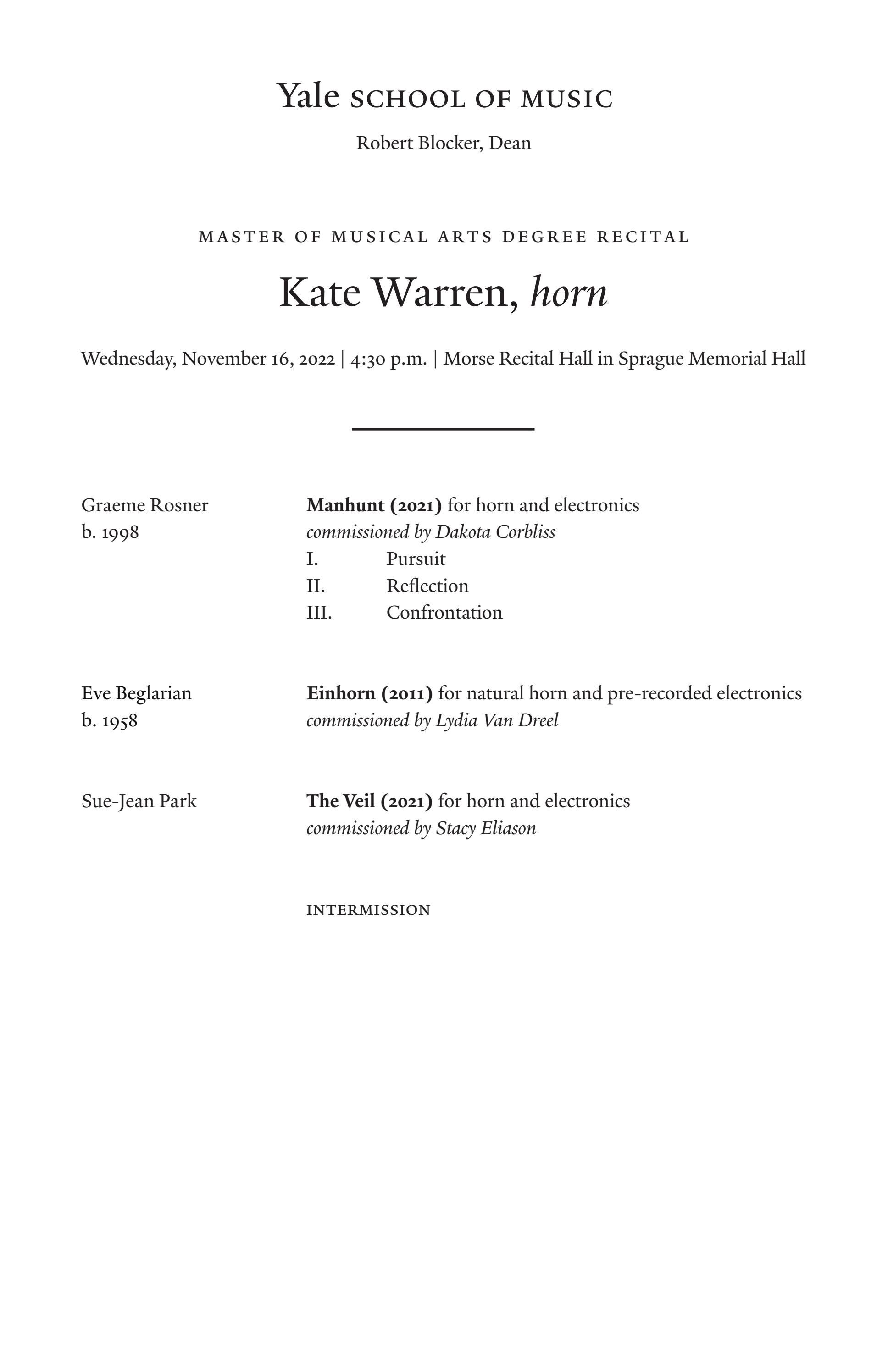 Kate Warren, horn, November 16, 2022 by Yale School of Music - Issuu