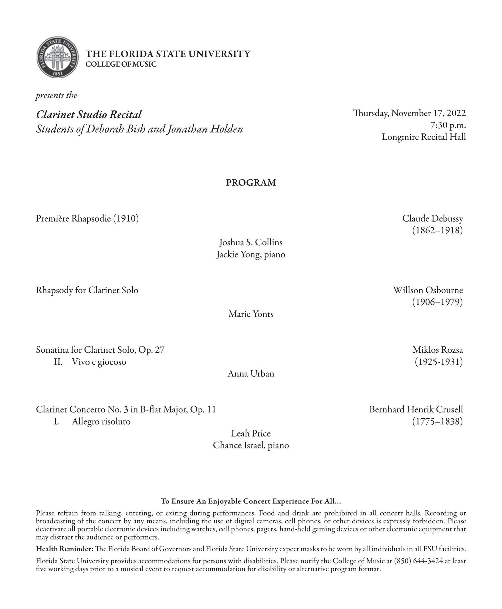 20221117_Clarinet Studio by Florida State University College of Music ...
