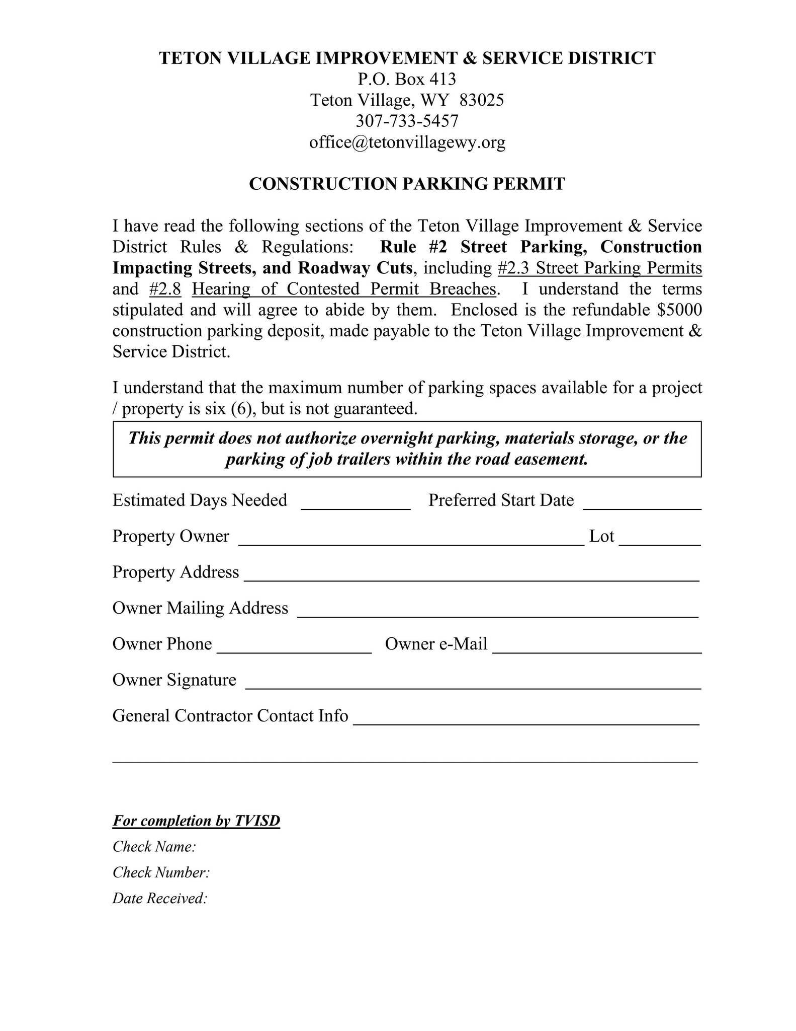 TVISD Construction Parking Permit by TVDO - Issuu