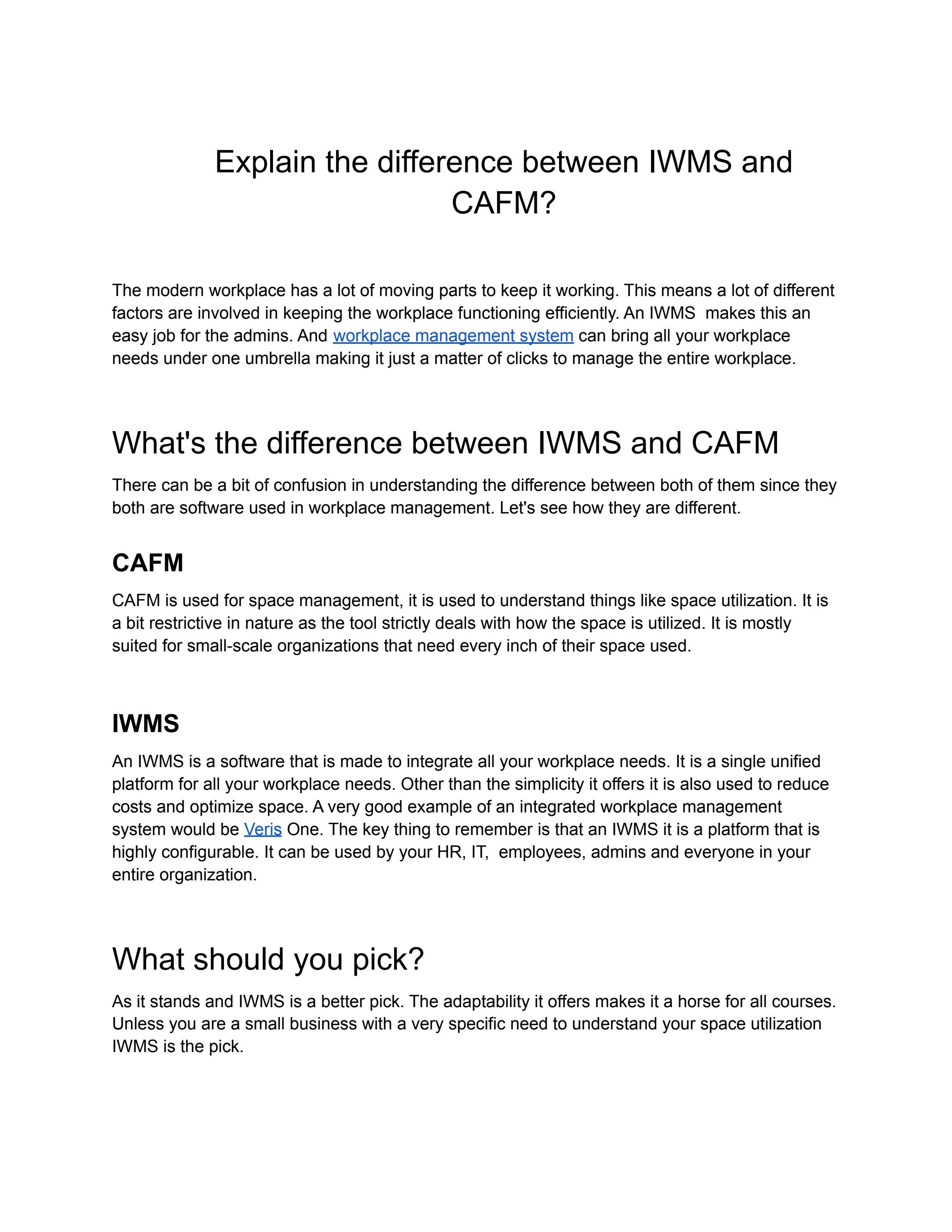 Explain the difference between IWMS and CAFM? by Sarika dutta - Issuu