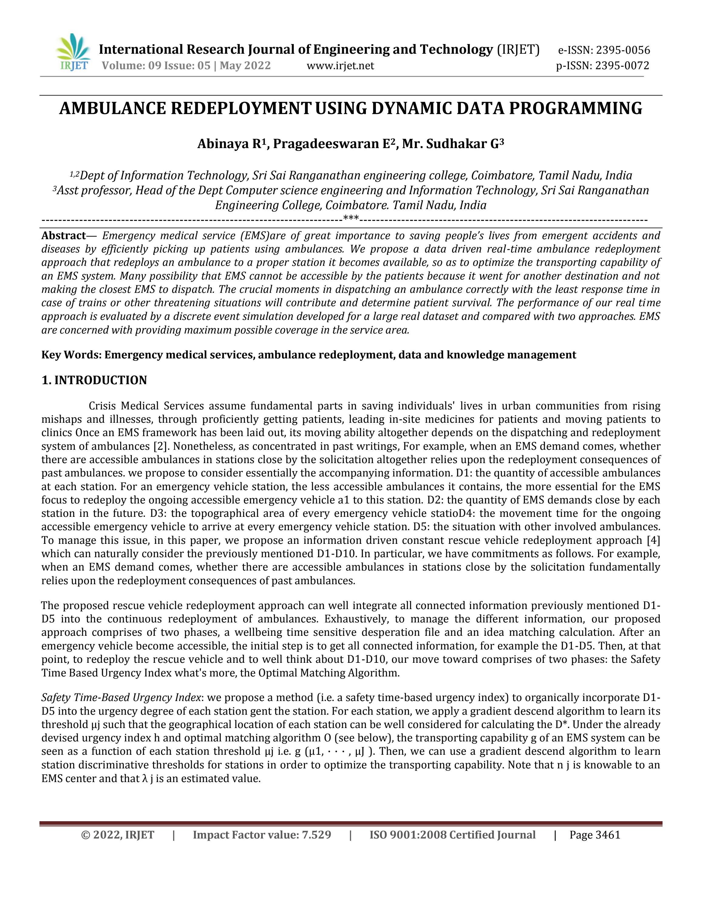 AMBULANCE REDEPLOYMENT USING DYNAMIC DATA PROGRAMMING by IRJET Journal - Issuu