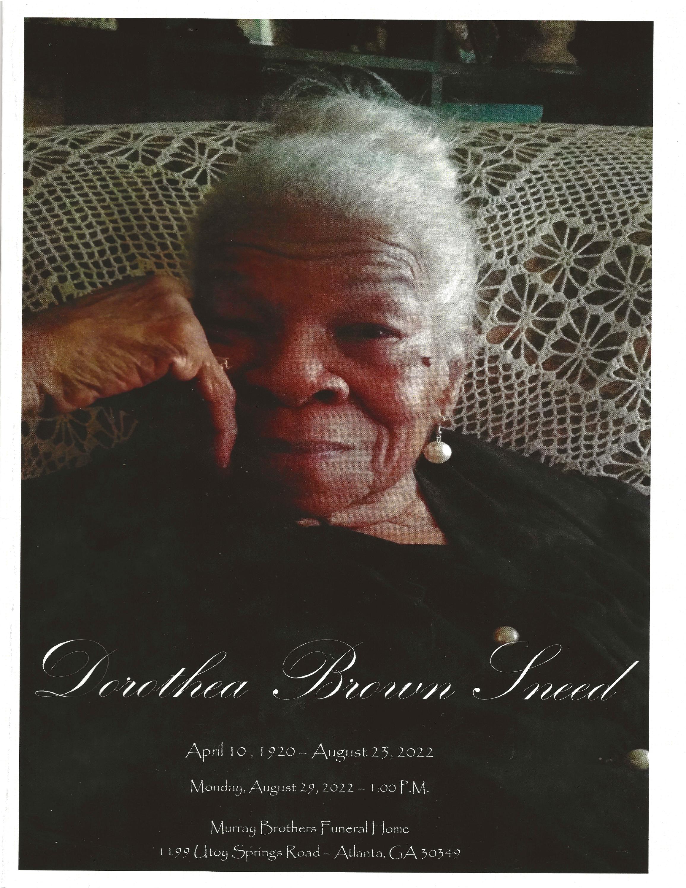 Dorothea Brown Sneed Memorial Services by Stanley Sneed - Issuu