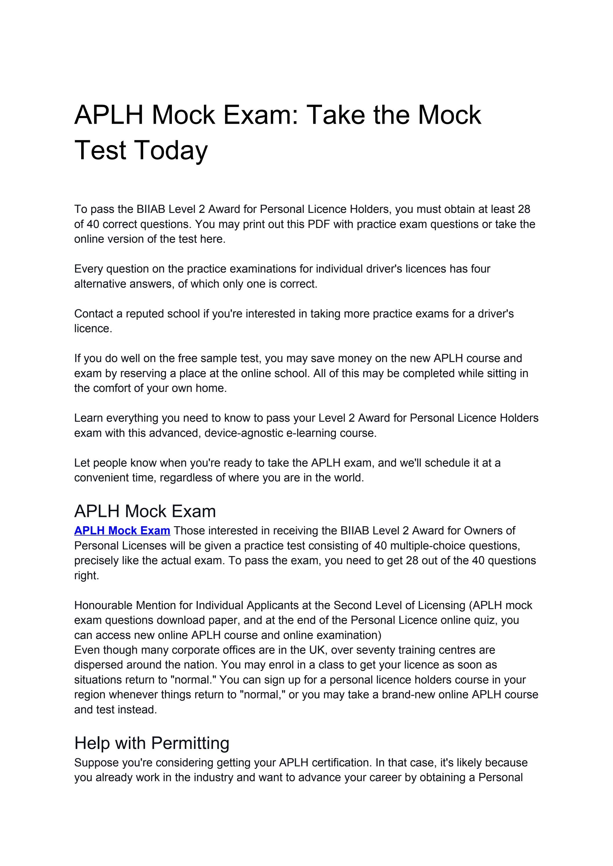 APLH Mock Exam: Take the Mock Test Today by Licensing Solutions - Issuu