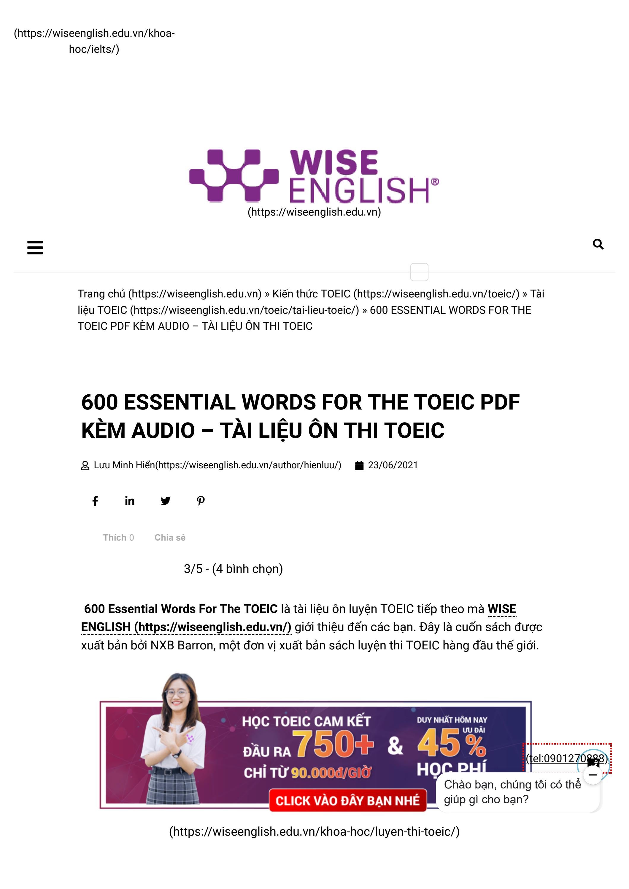 600 Essential words for the toiec pdf - bản kèm Audio by Wise English - Issuu