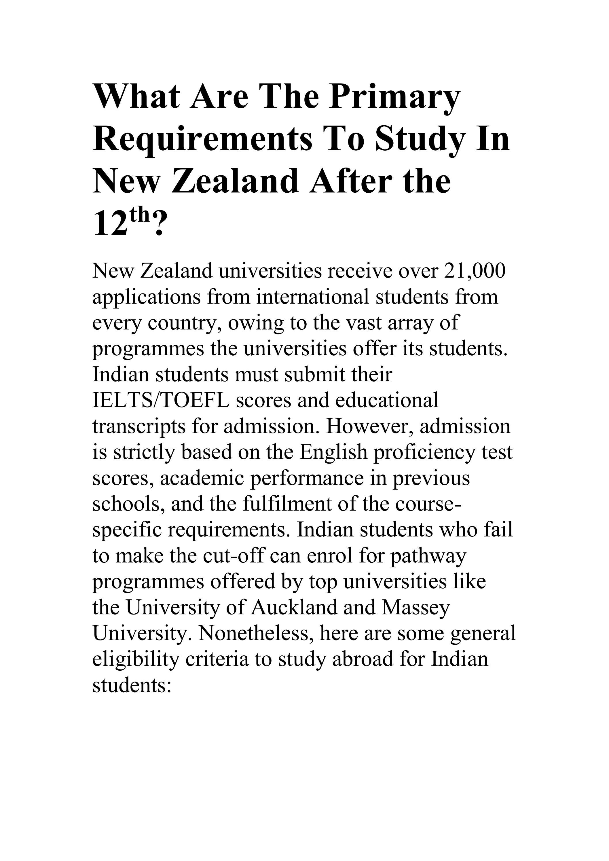 What Are The Primary Requirements To Study In New Zealand After The