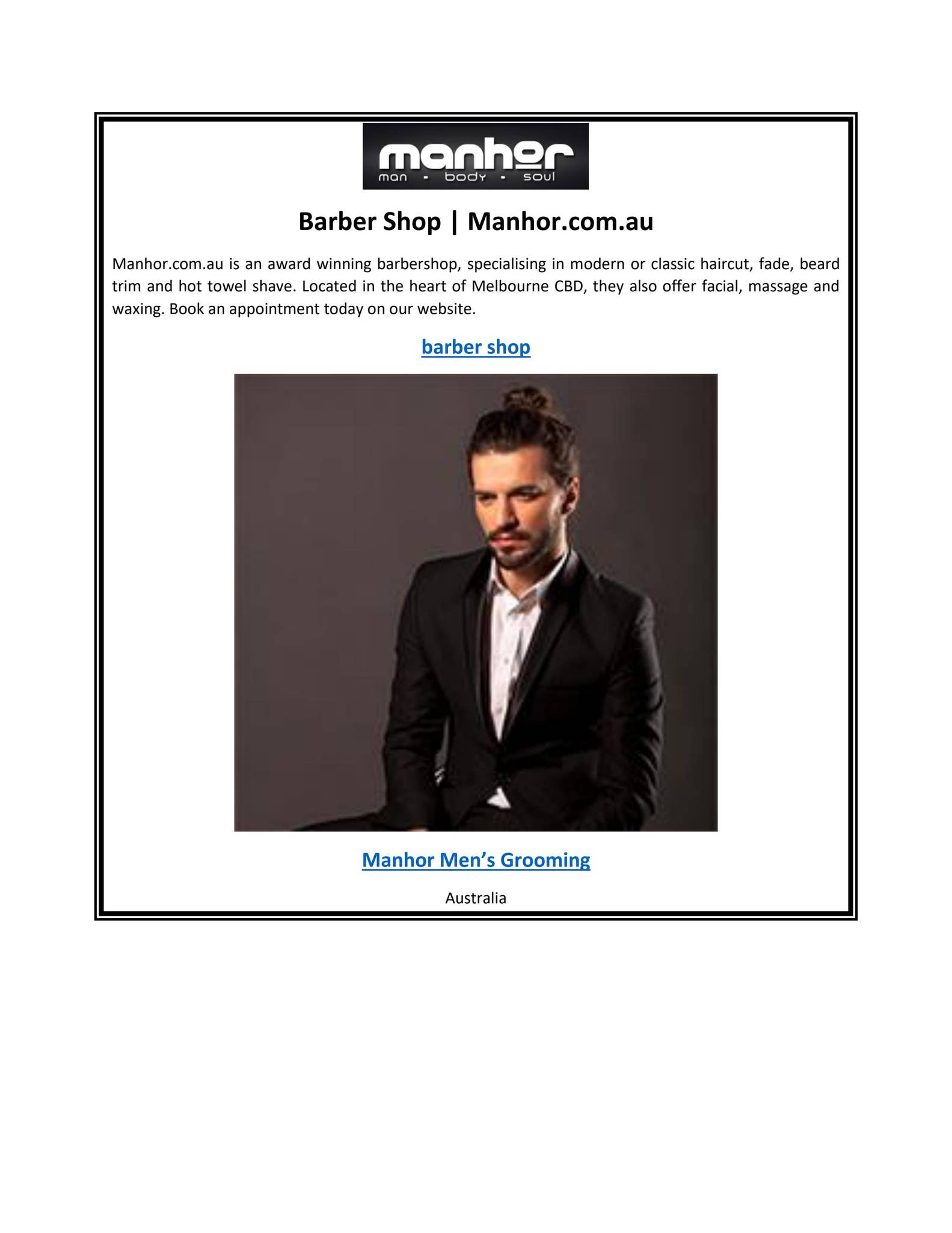 Barber Shop | Manhor.com.au by Manhor mens Grooming - Issuu