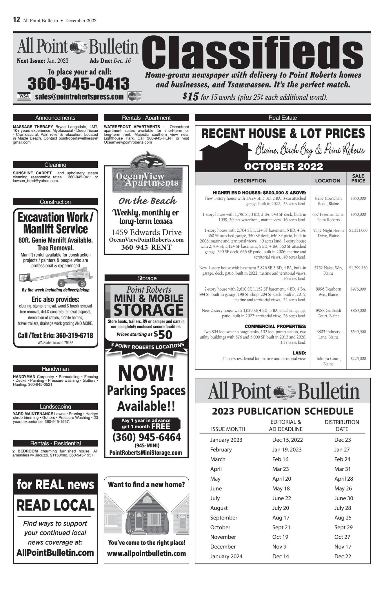 All Point Bulletin Classifieds – December 2022 by Point Roberts Press ...