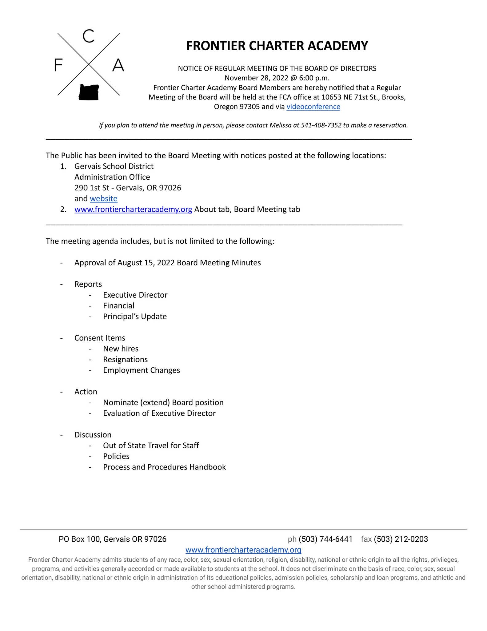 FCA Board Meeting Notice 11/28 by Colby Lee - Issuu