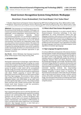 Hand Gesture Recognition System Using Holistic Mediapipe by IRJET ...