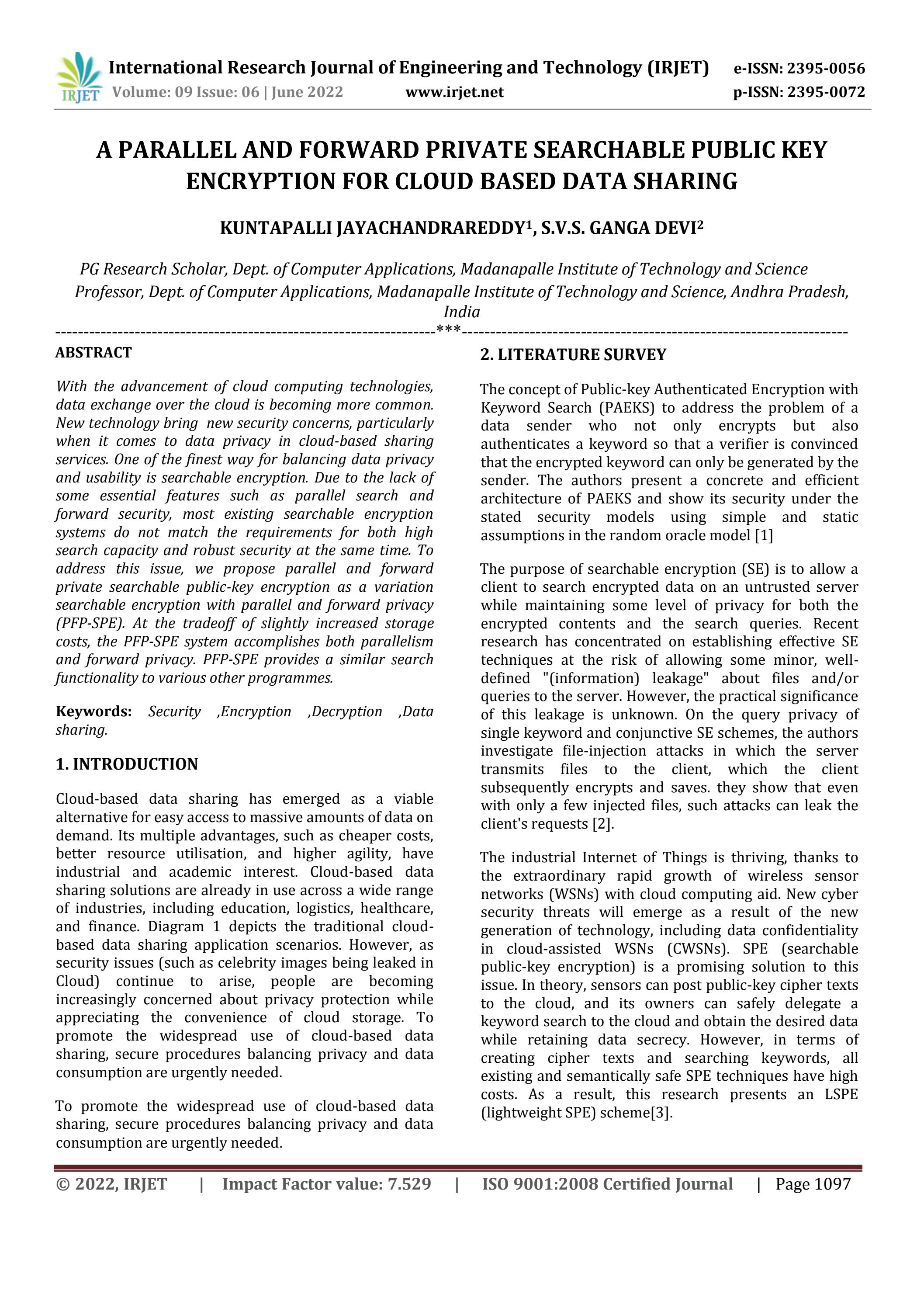 A Parallel And Forward Private Searchable Public Key Encryption For Cloud Based Data Sharing By